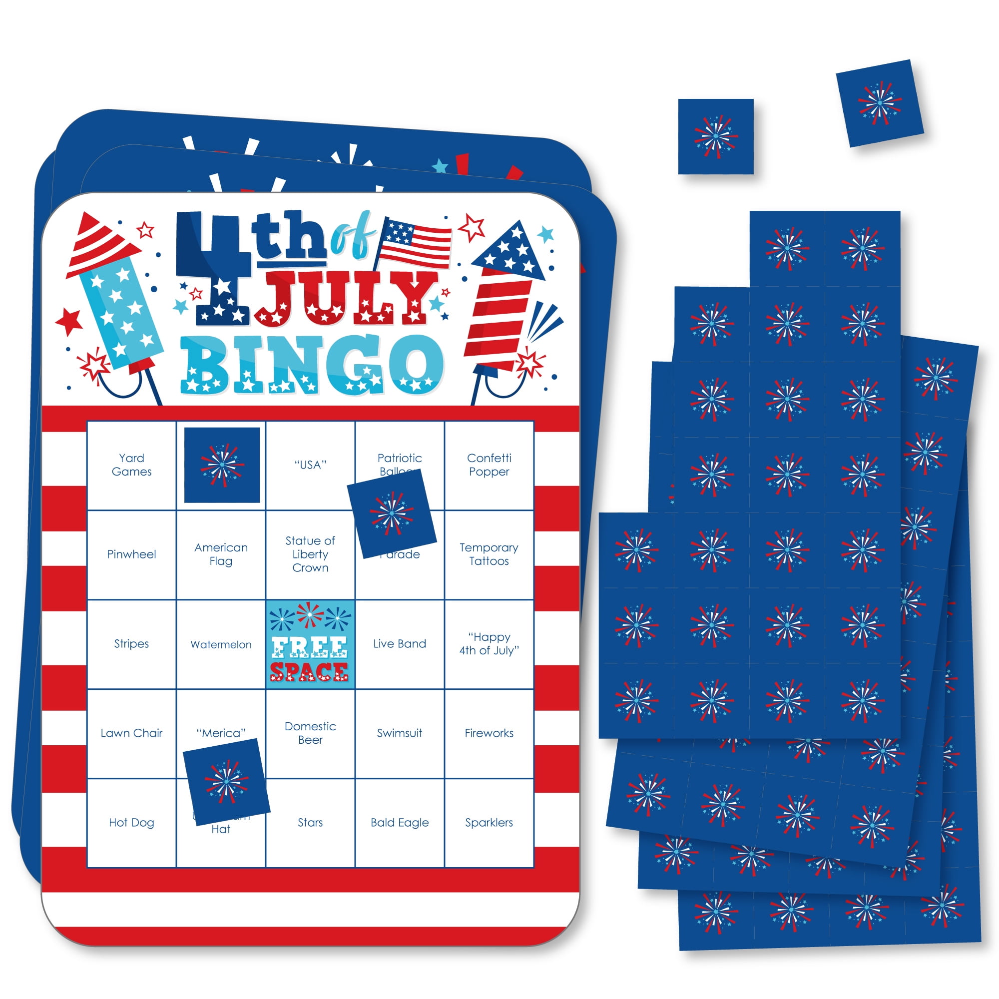 Big Dot of Happiness Firecracker 4th of July - Bar Bingo Cards and ...