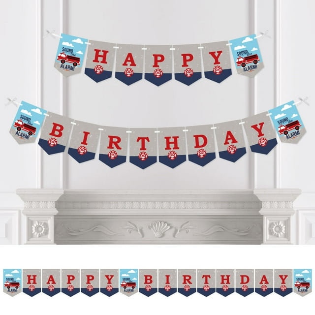 Big Dot of Happiness Fired Up Fire Truck - Firefighter Firetruck Birthday Party Bunting Banner ...