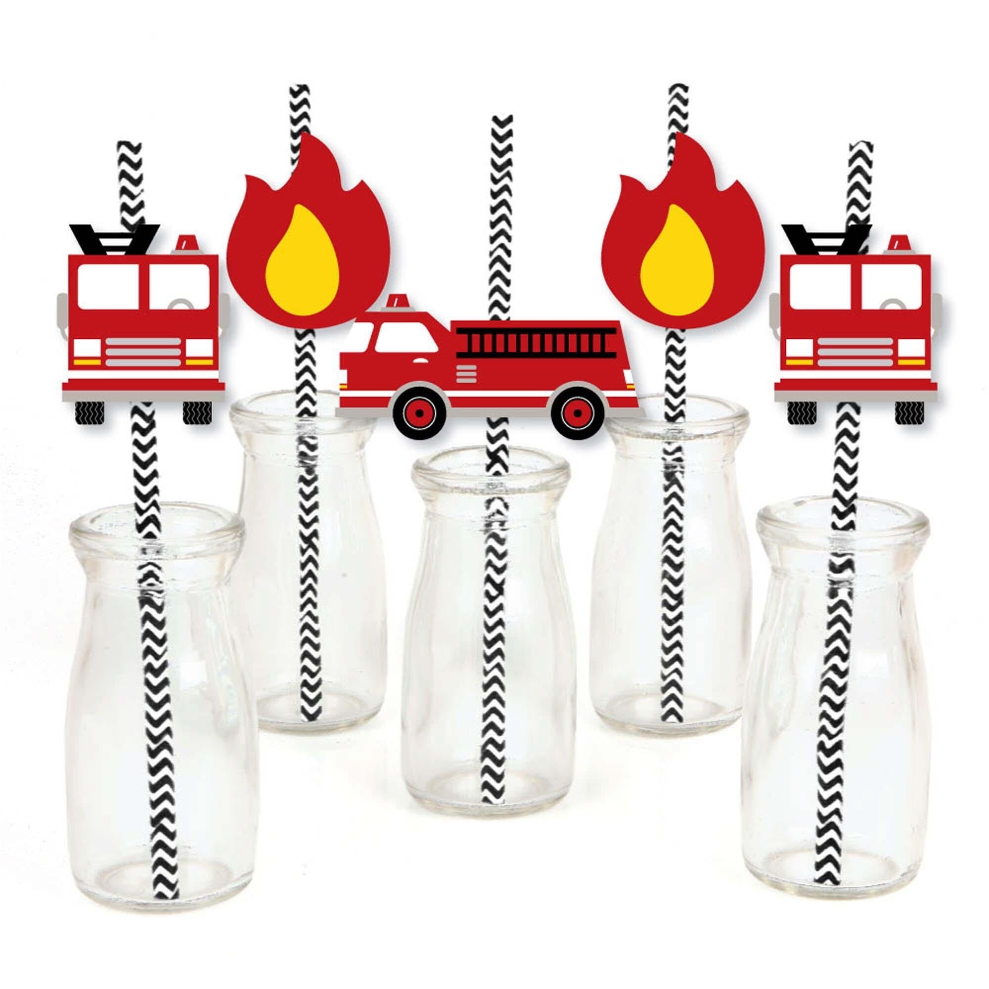 Big Dot of Happiness Fired Up Fire Truck - Paper Straw Decor ...