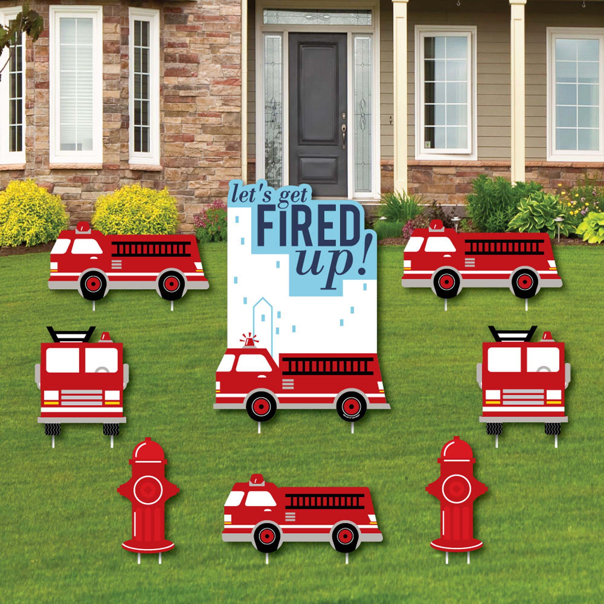 Big Dot of Happiness Fired Up Fire Truck - Yard Sign and Outdoor Lawn ...