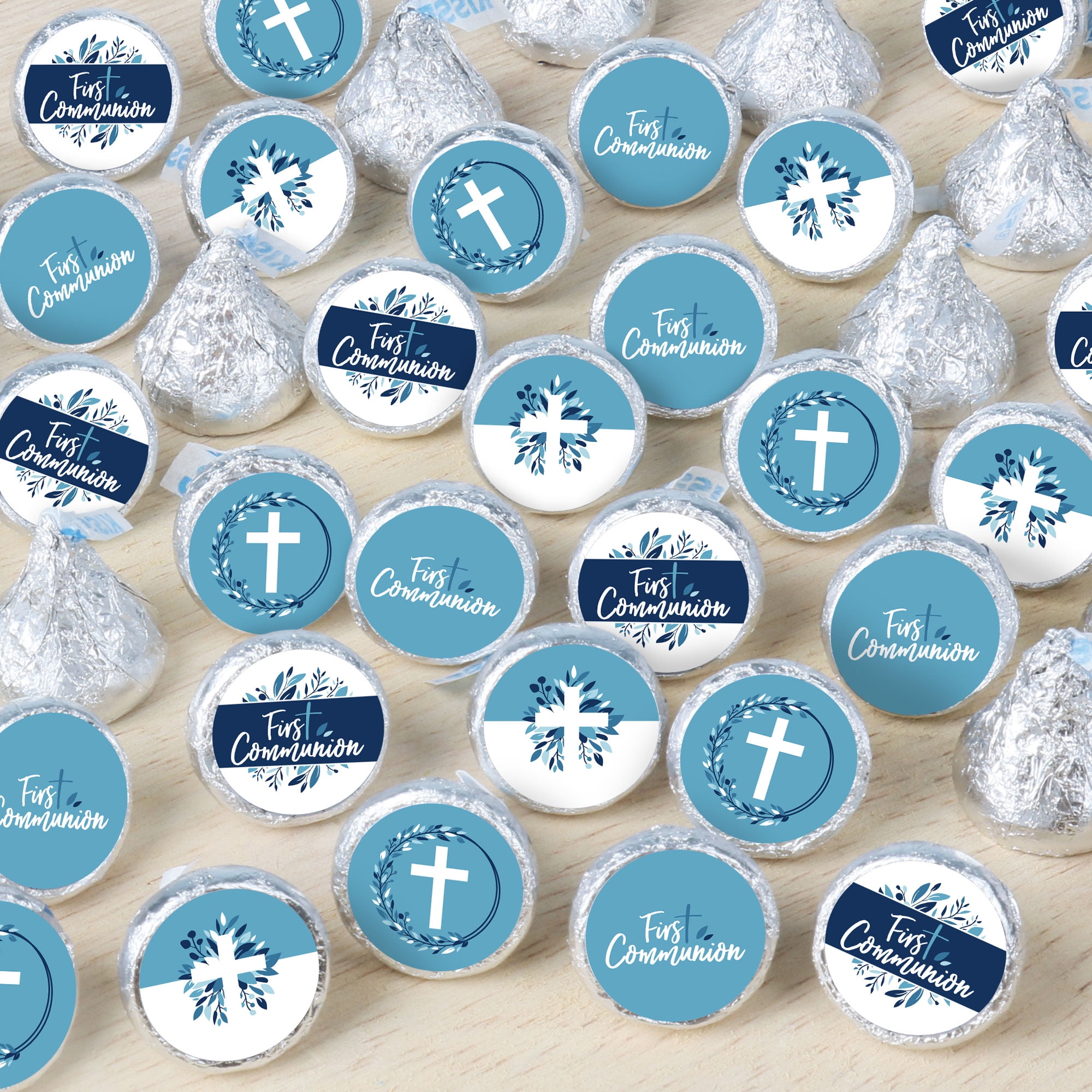 Big Dot of Happiness First Communion Blue Elegant Cross - Boy Religious ...