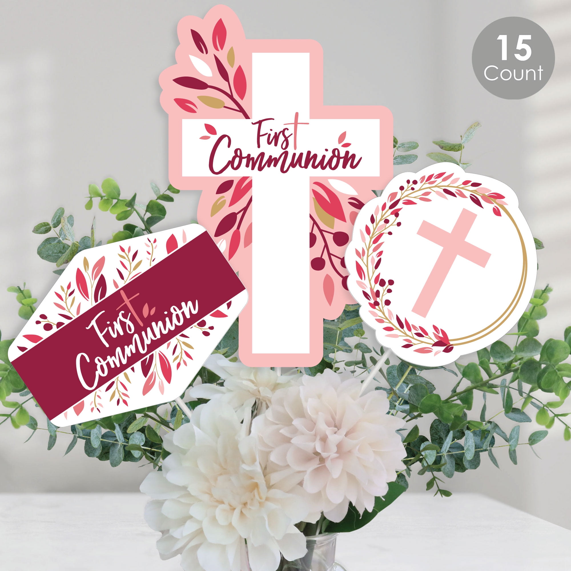 Big Dot of Happiness First Communion Pink Elegant Cross - Girl ...