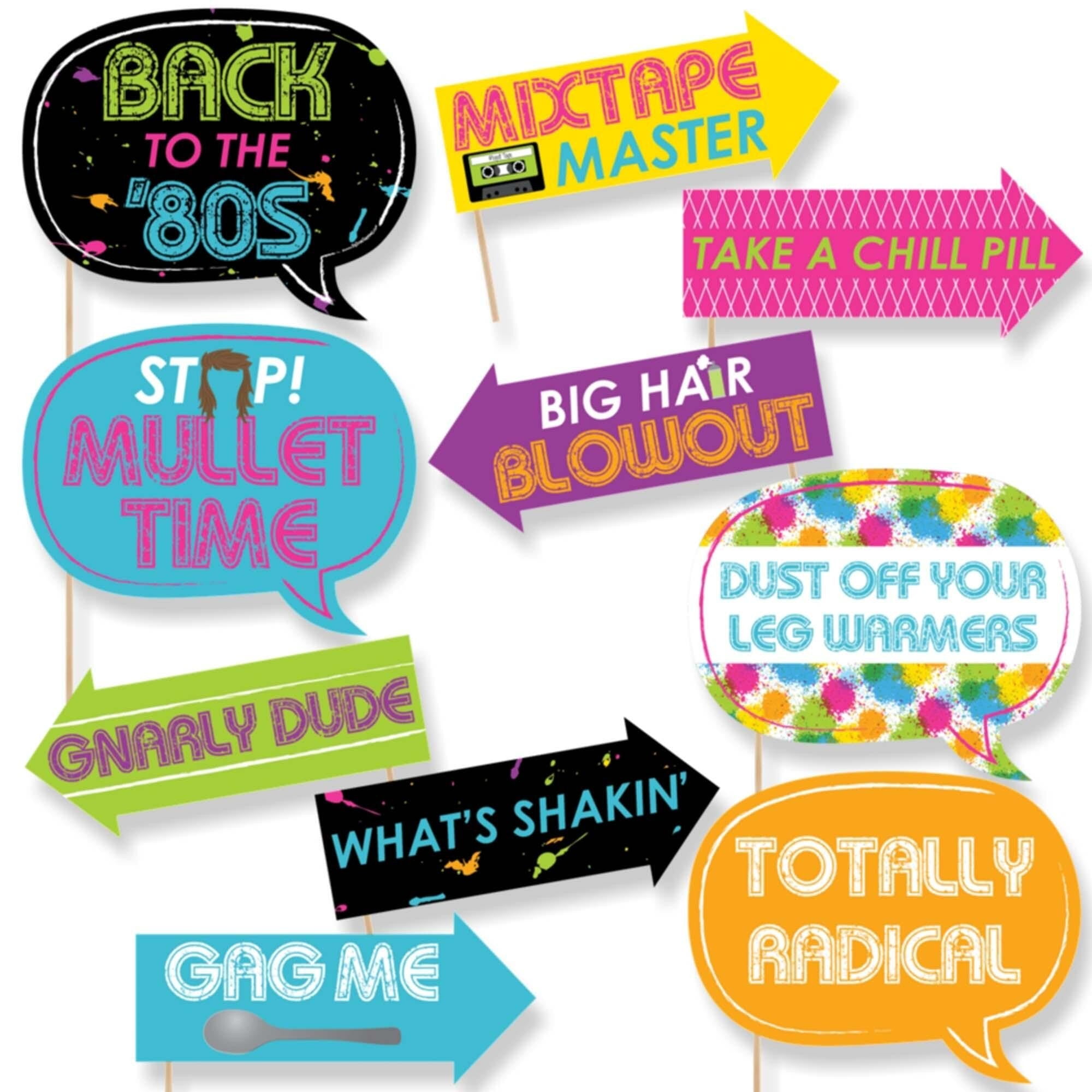 Big Dot of Happiness Funny 80's Retro - Photo Booth Props Kit - 10 ...
