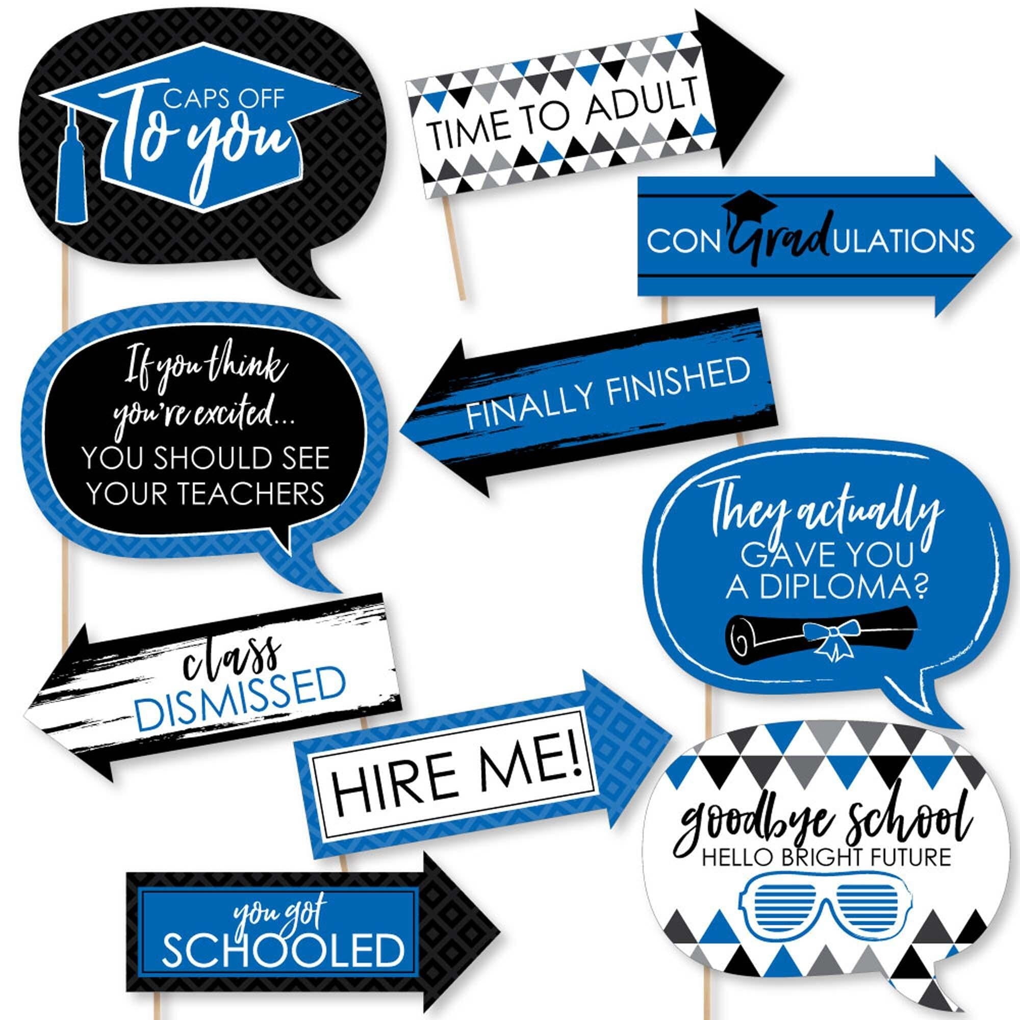 Big Dot of Happiness Funny Blue Graduation Party Photo Booth Props Kit ...