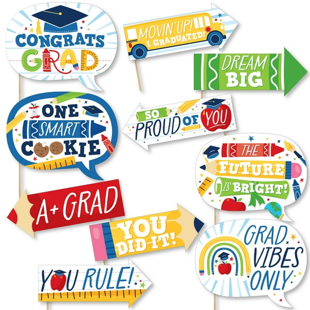 Big Dot of Happiness -10-Piece Kid's Graduation Photo Booth Props ...