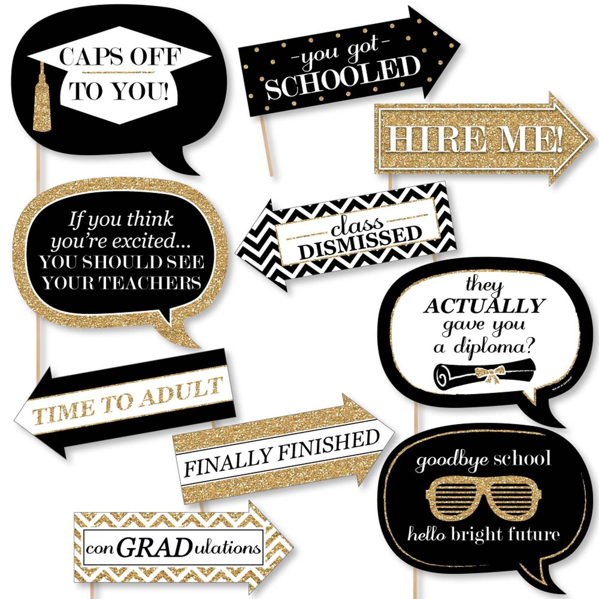 Big Dot of Happiness Funny Gold Graduation Party Photo Booth Props Kit ...