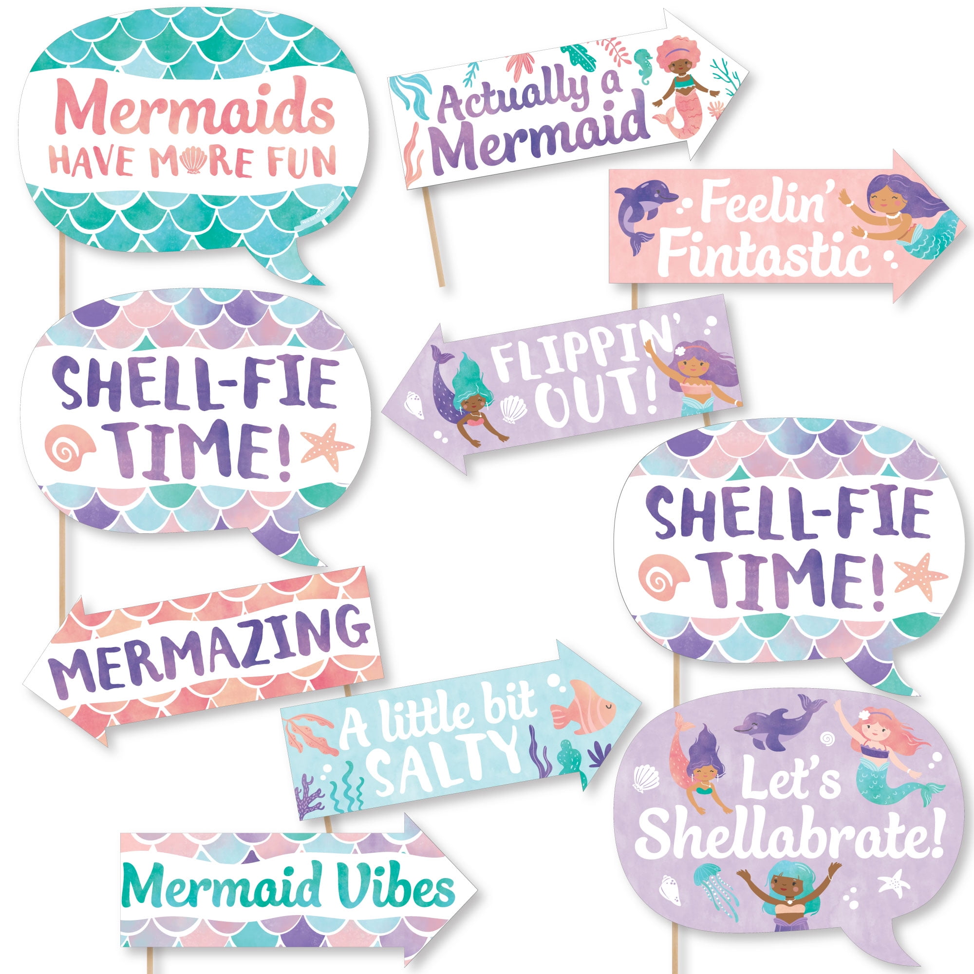 Big Dot of Happiness Funny Mermaid Party Photo Booth Props Kit, Mermaid ...