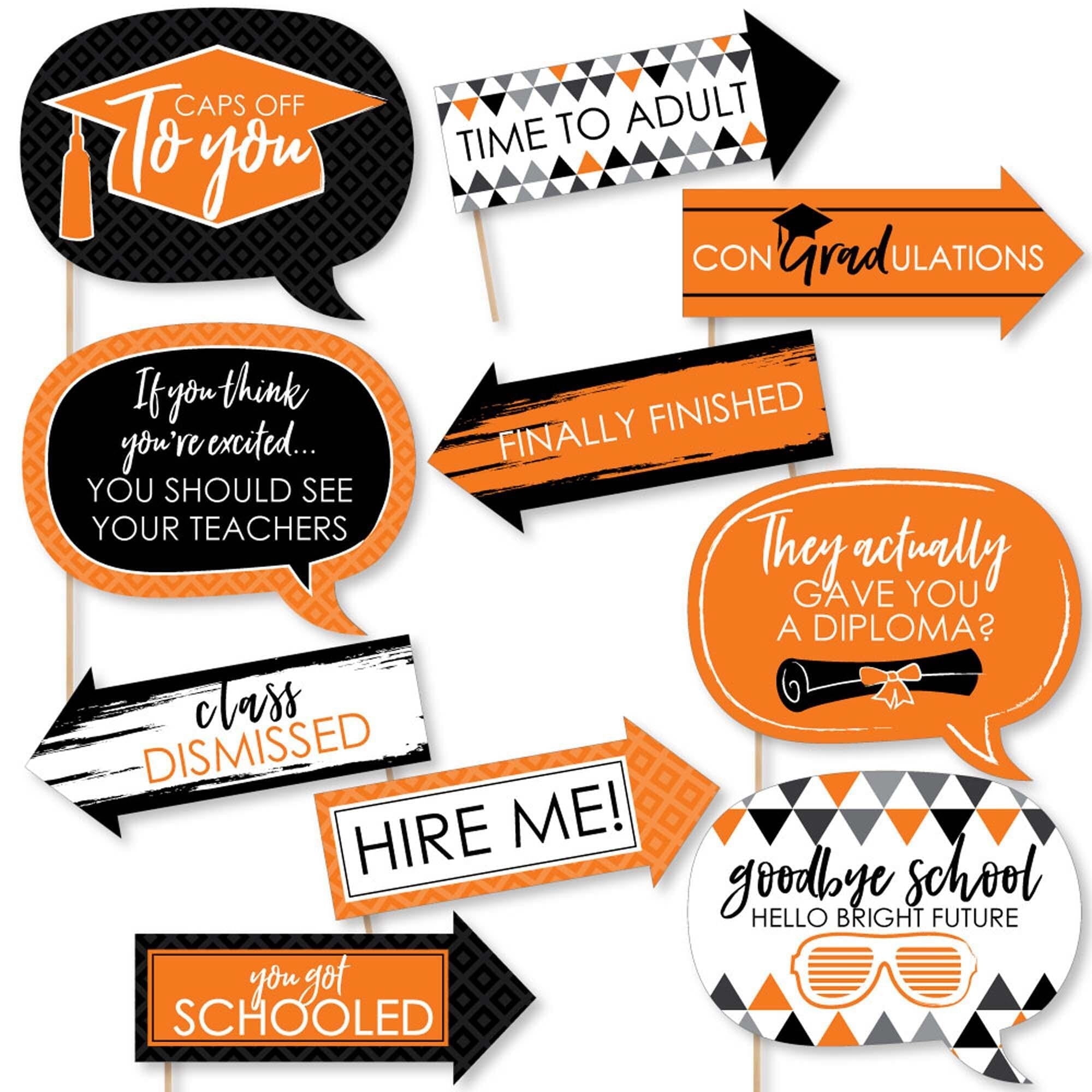 Big Dot of Happiness Funny Orange Graduation Party Photo Booth Props ...