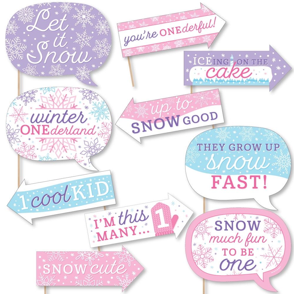 Big Dot of Happiness Funny Pink Snowflakes 1st Birthday - Girl Winter ...