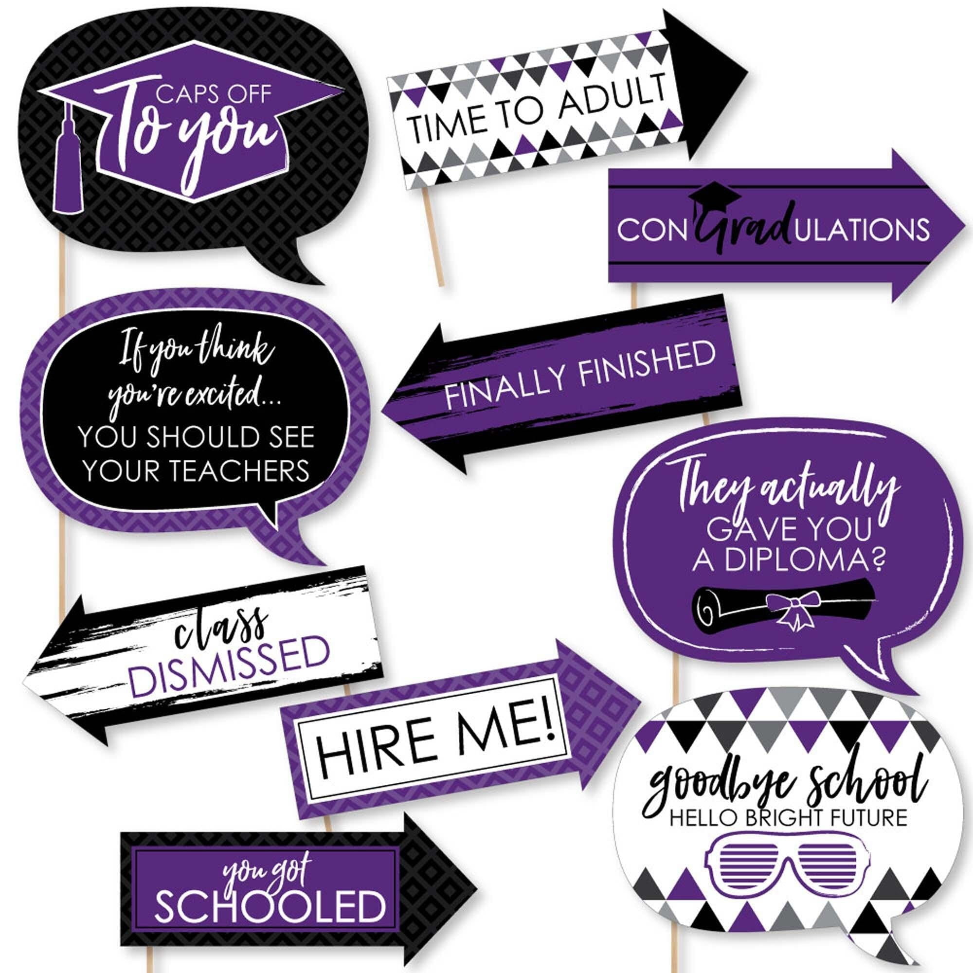 Big Dot of Happiness Funny Purple Graduation Party Photo Booth Props ...
