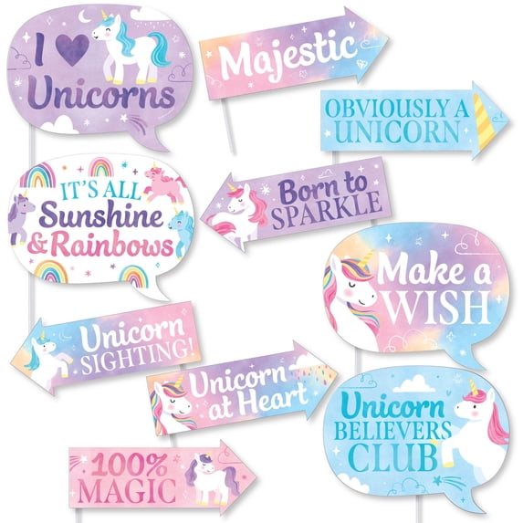 Big Dot of Happiness Funny Unicorn Photo Booth Props Kit, Rainbow ...