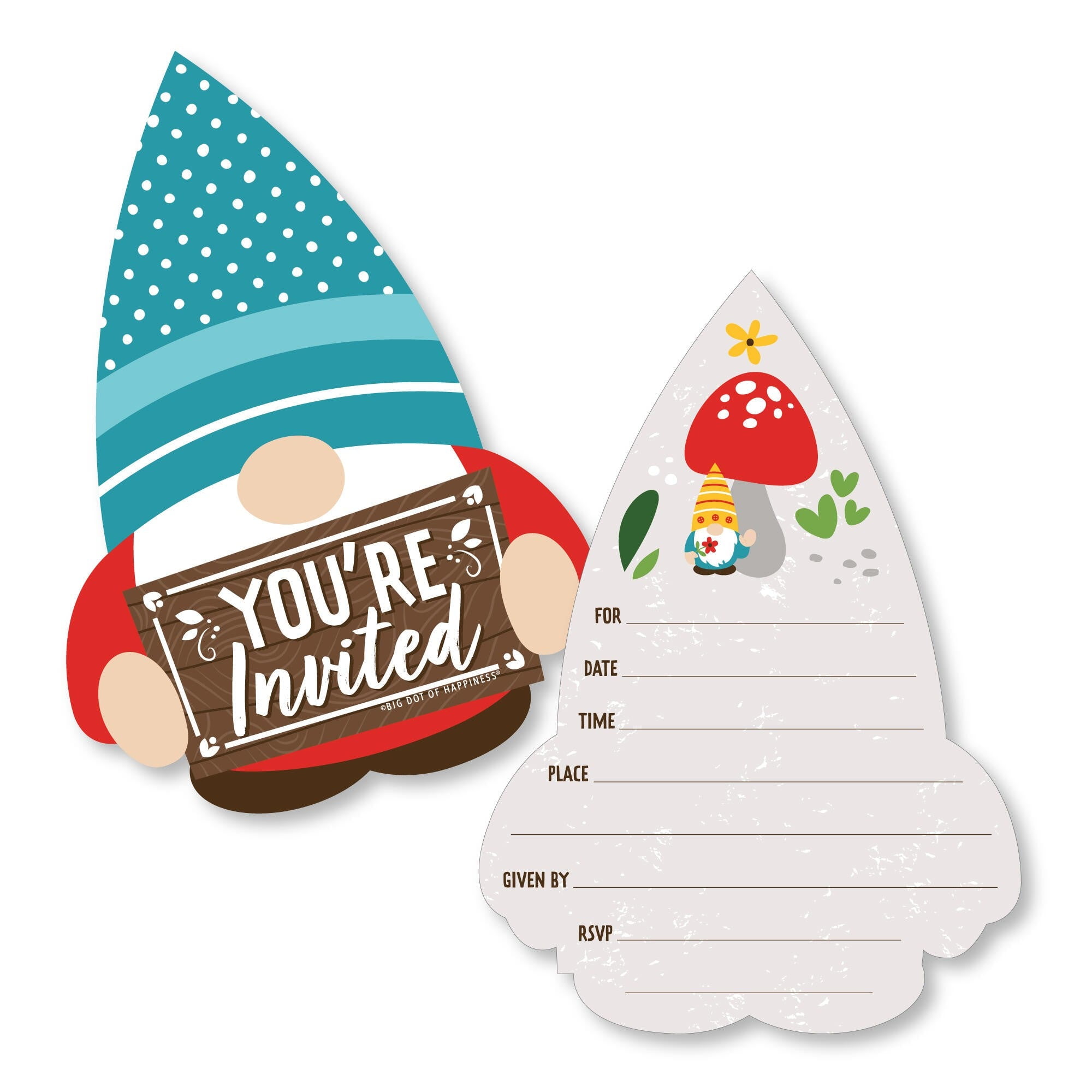 Big Dot of Happiness Garden Gnomes - Shaped Fill-In Invitations ...