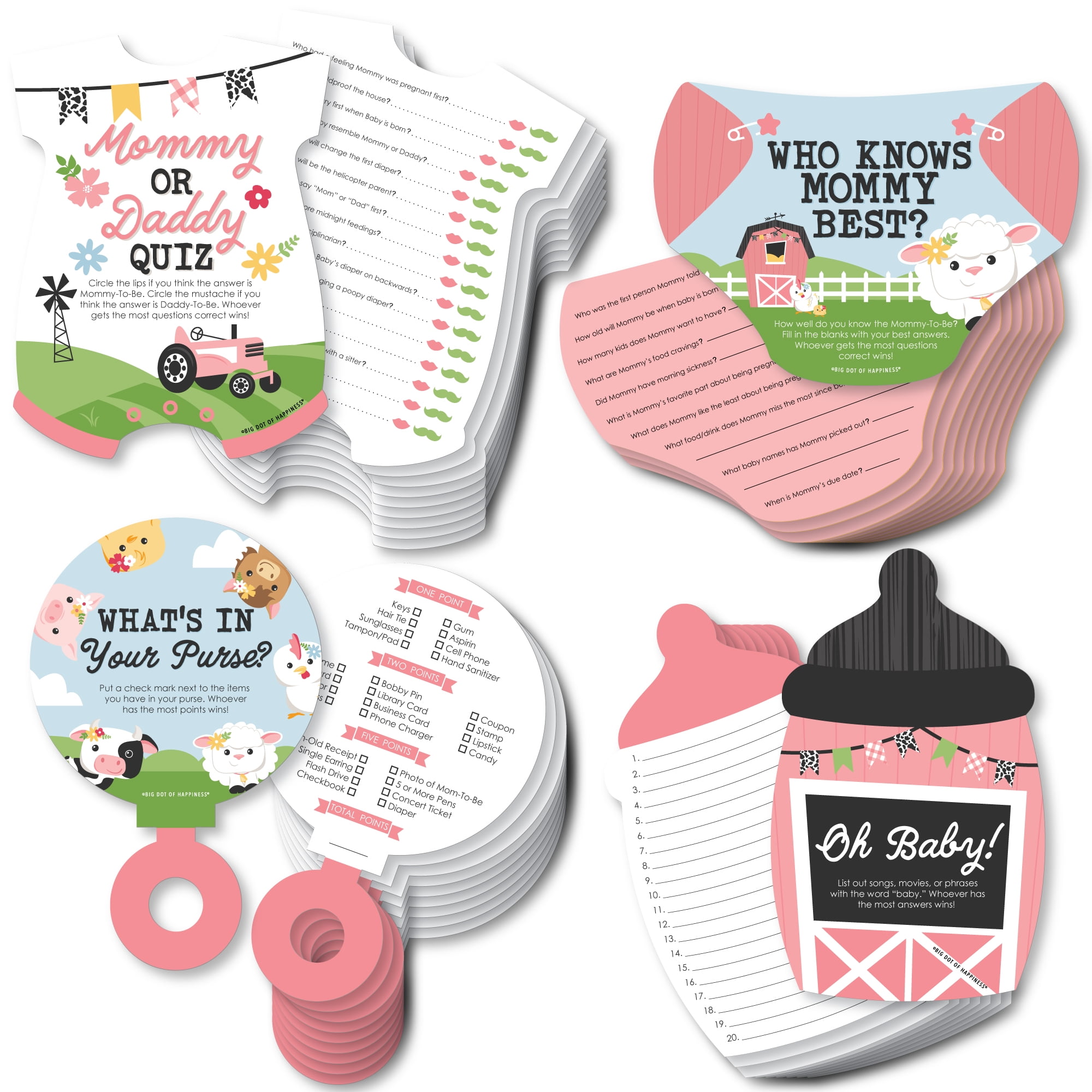 Big Dot of Happiness Girl Farm Animals - 4 Pink Barnyard Baby Shower ...