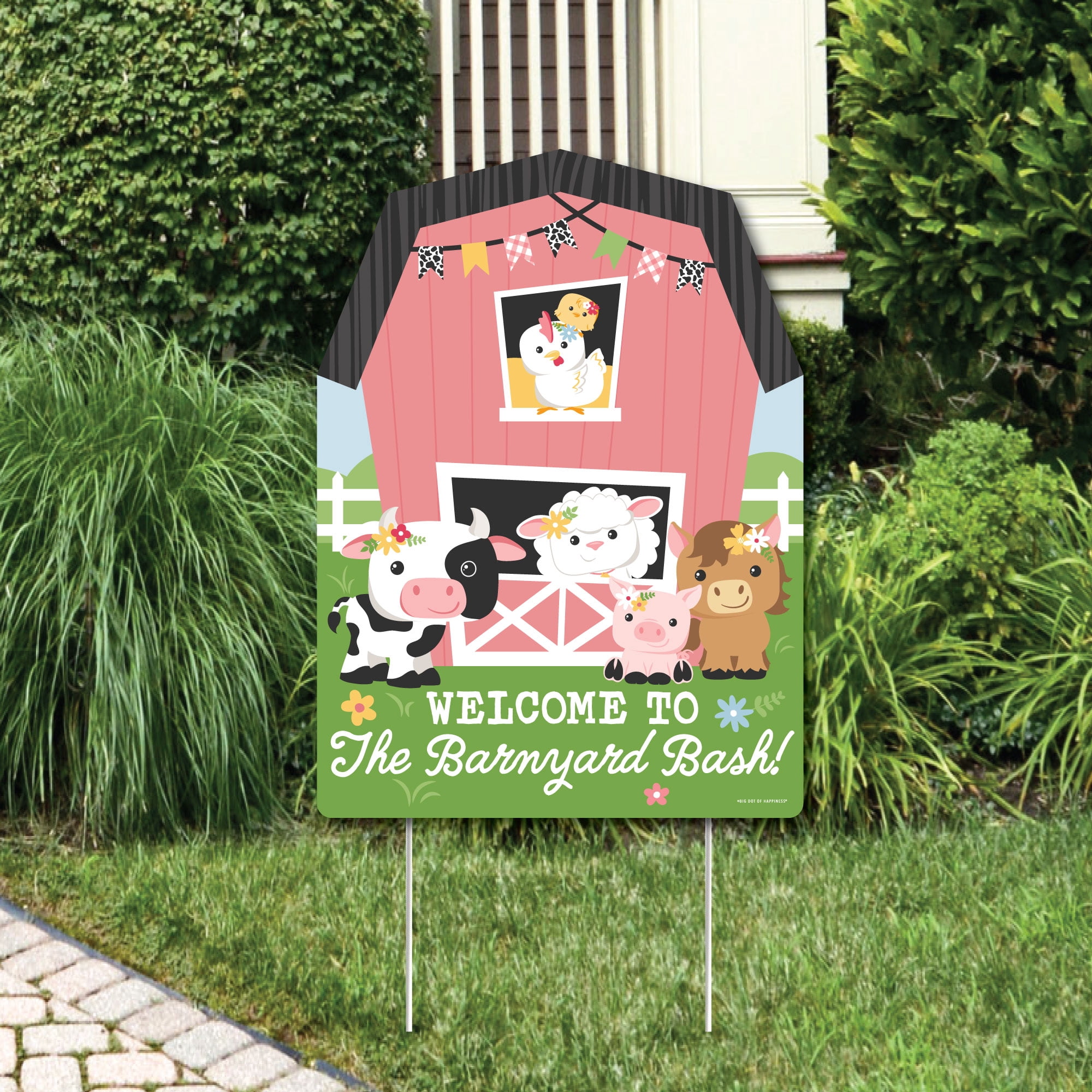 Big Dot of Happiness Girl Farm Animals - Party Decorations - Pink ...