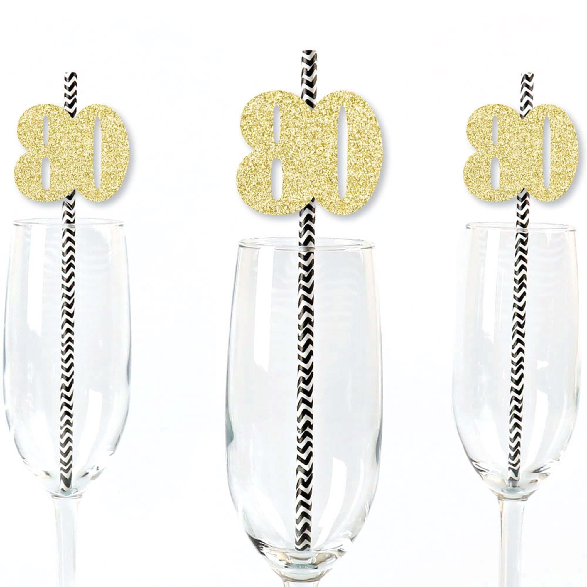 Big Dot of Happiness Gold Glitter 80 Party Straws - No-Mess Real Gold ...
