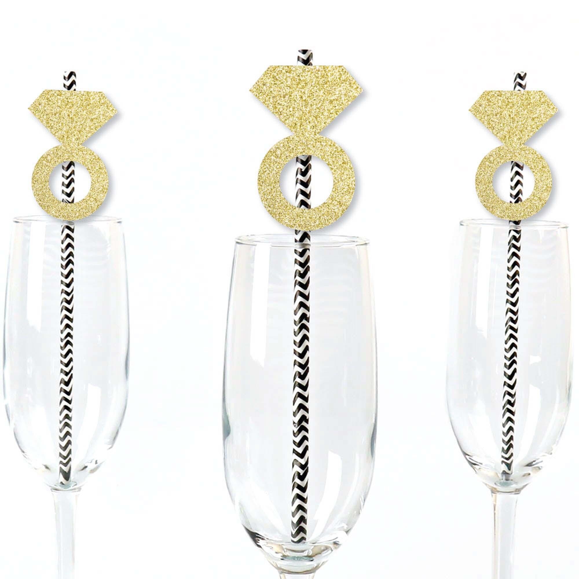 Big Dot of Happiness Gold Glitter Diamond Ring Party Straws - No-Mess ...