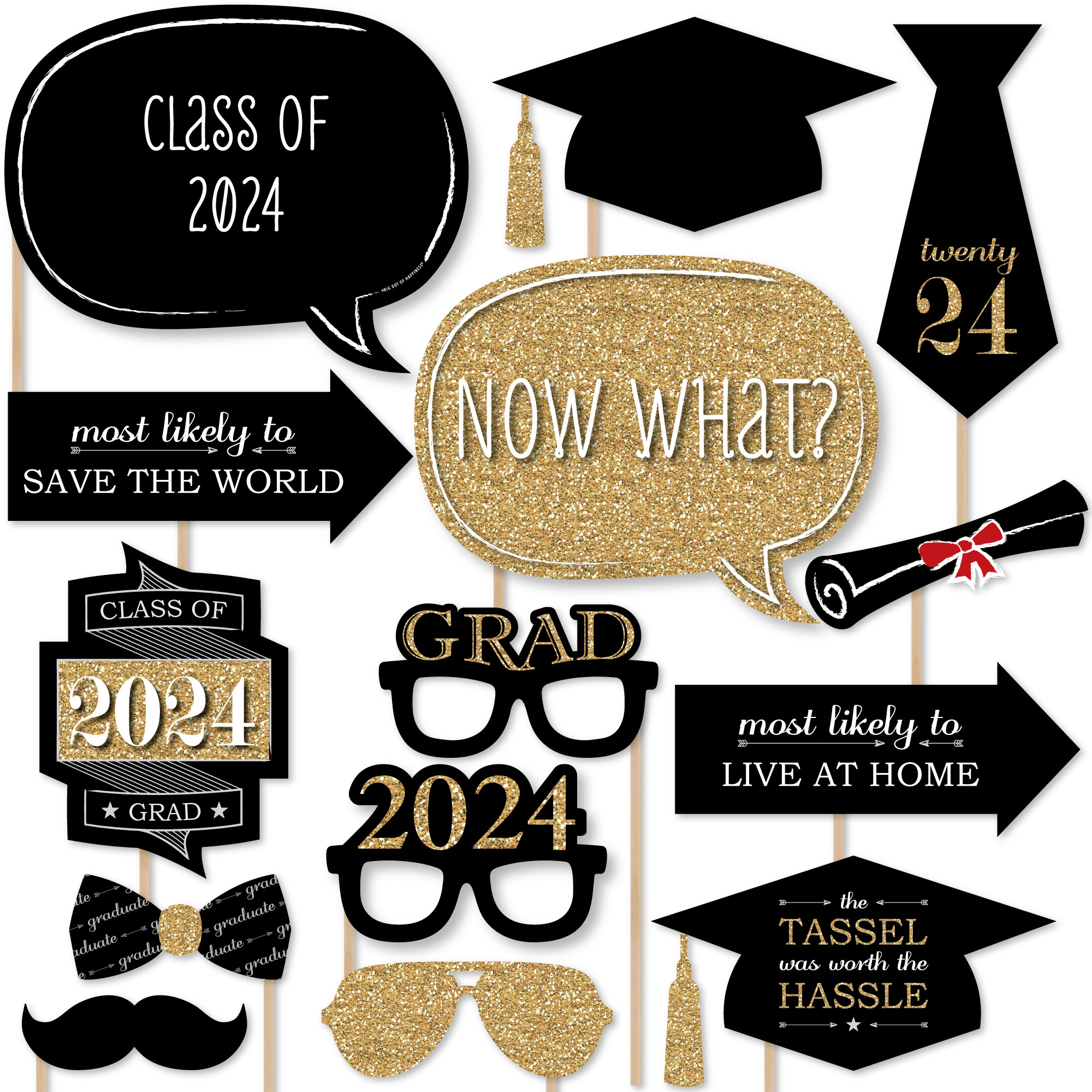 Big Dot of Happiness Grad Cap Decorating Kit - Gold Grad Hat Decor Set ...