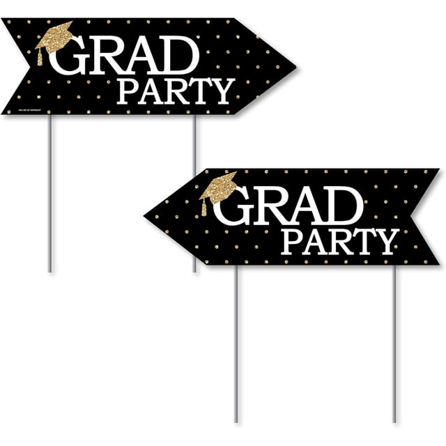 Big Dot of Happiness Gold Graduation Party Sign Arrow - Double Sided ...