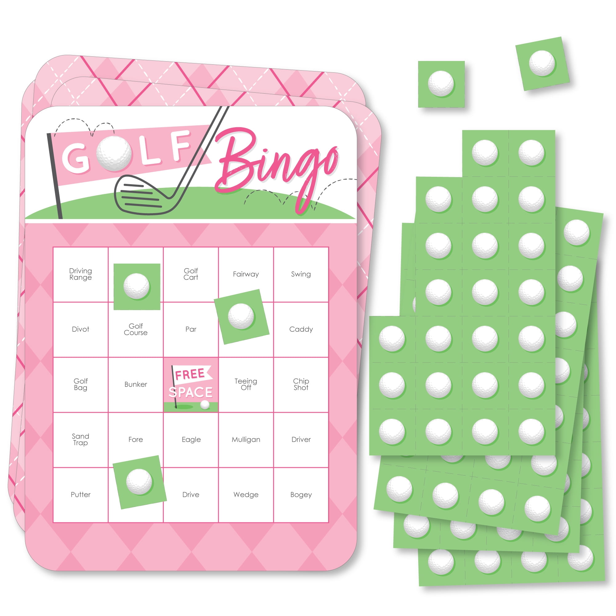 Big Dot of Happiness Golf Girl - Bingo Cards and Markers - Pink ...