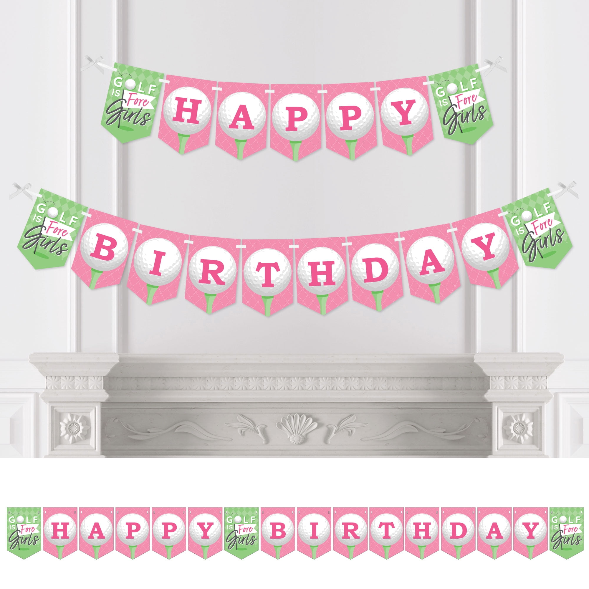 Big Dot of Happiness Golf Girl - Pink Birthday Party Bunting Banner ...