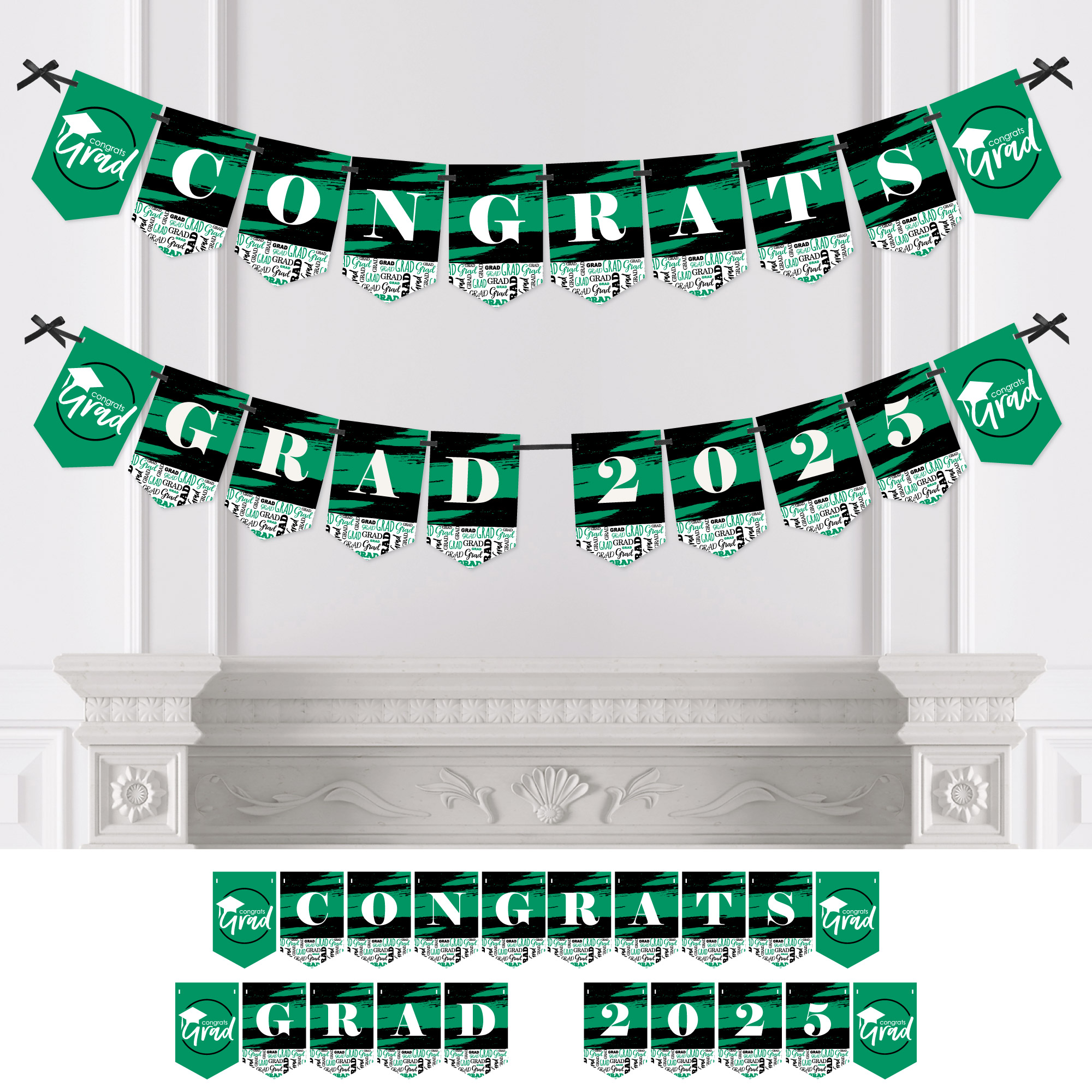 Big Dot of Happiness Green Graduation Bunting Banner - Party ...