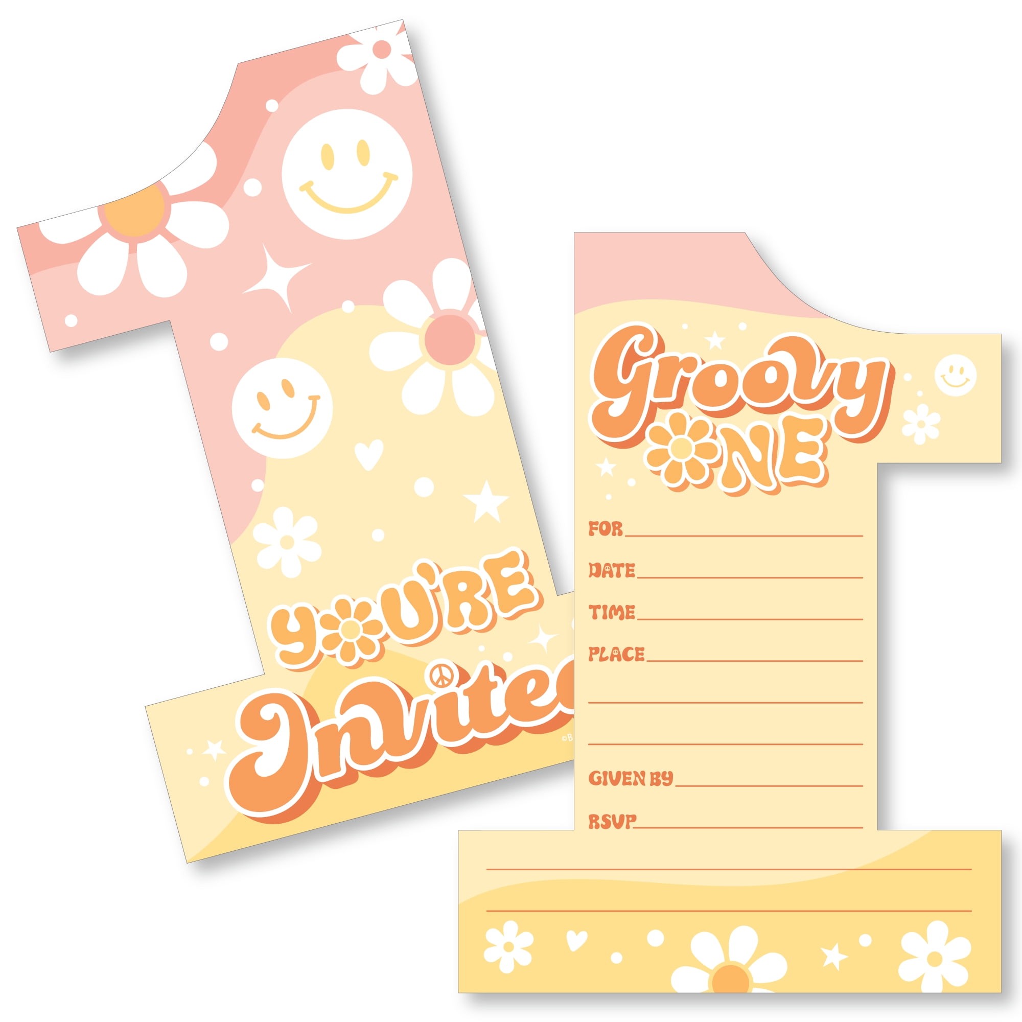 Big Dot of Happiness Groovy One - Shaped Fill-In Invitations - Boho ...