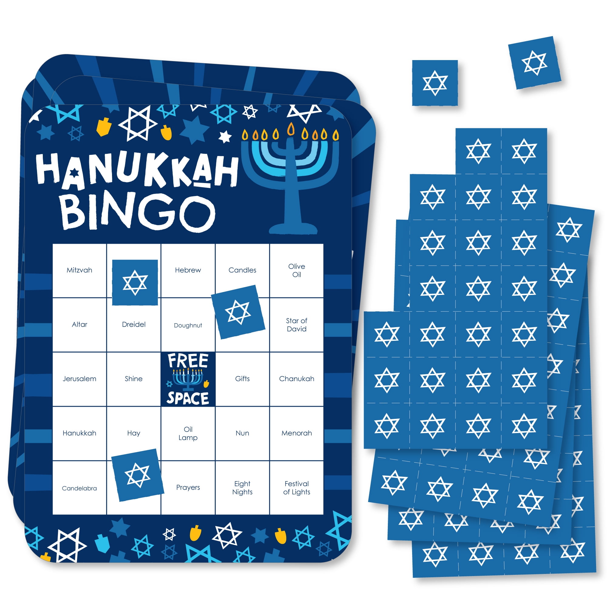 Big Dot of Happiness Hanukkah Menorah Bingo Game - 18 Double-Sided ...