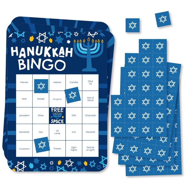 Big Dot of Happiness Hanukkah Menorah Bingo Game - 18 Double-Sided ...