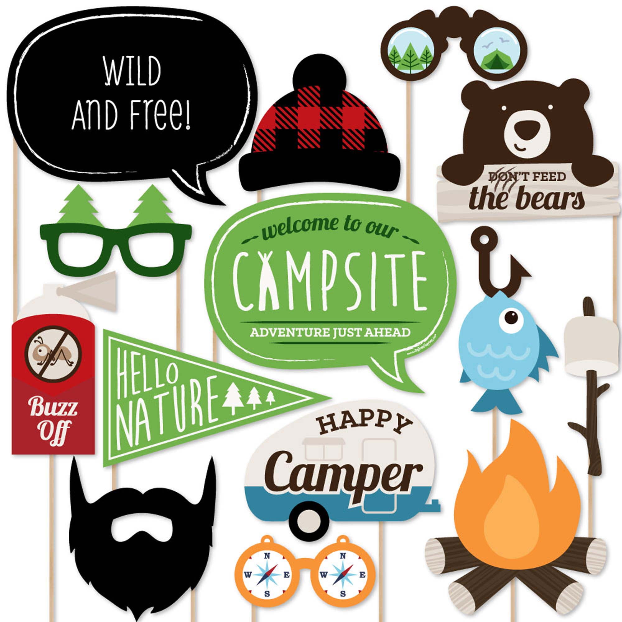 Big Dot of Happiness Happy Camper - Camping Photo Booth Props Kit - 20 ...