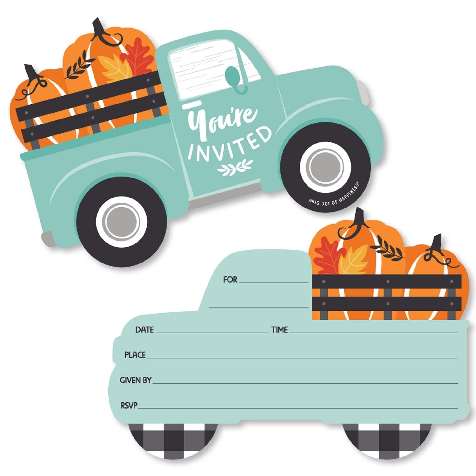 Big Dot of Happiness Happy Fall Truck Invitations, Pumpkin Theme ...