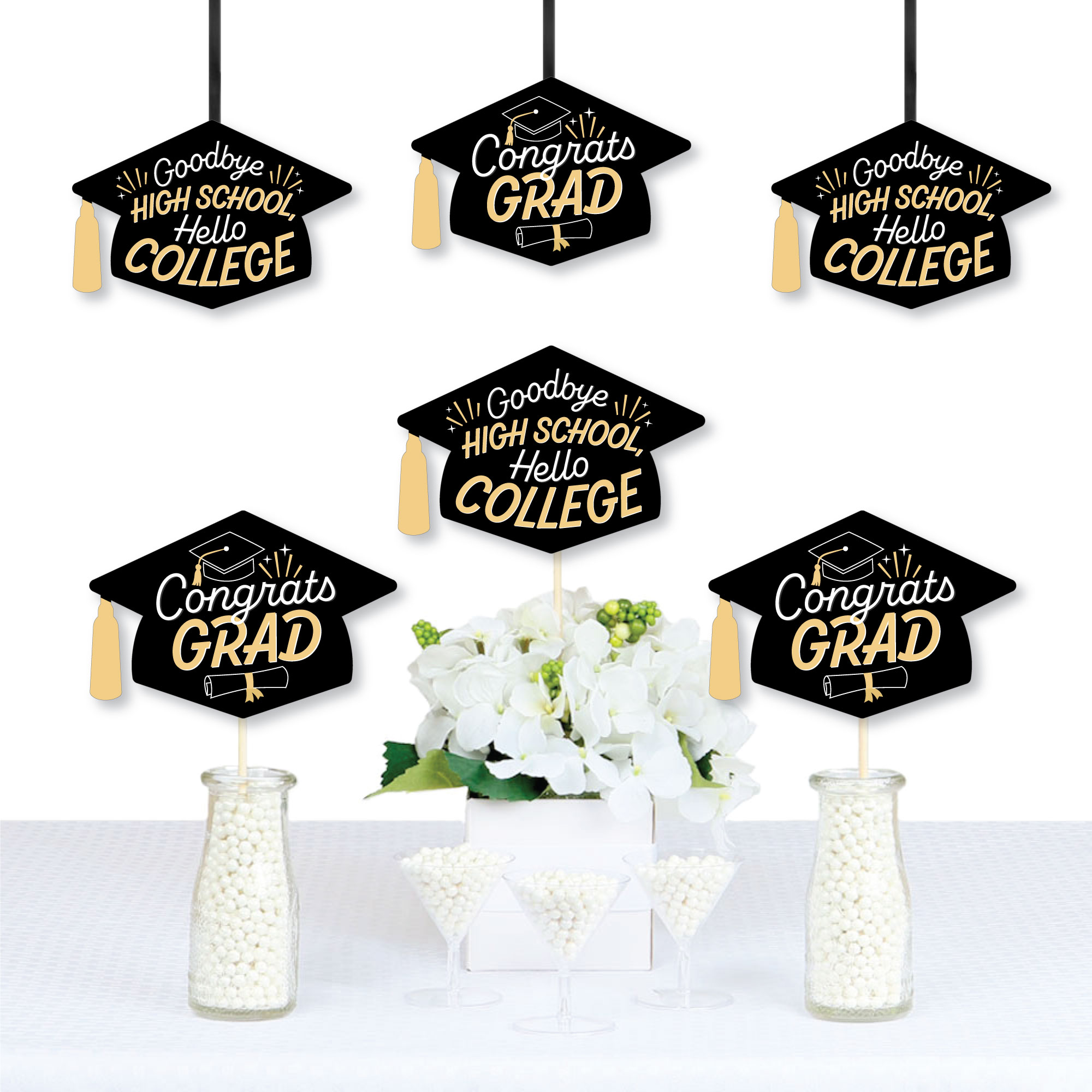 Big Dot of Happiness Hello College Graduation - Grad Cap Decorations ...