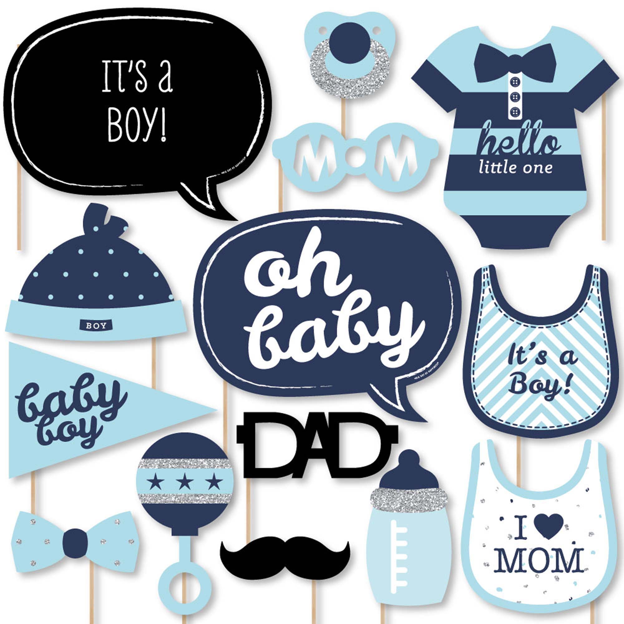 Big Dot of Happiness Hello Little One - Blue and Silver - Boy Baby ...