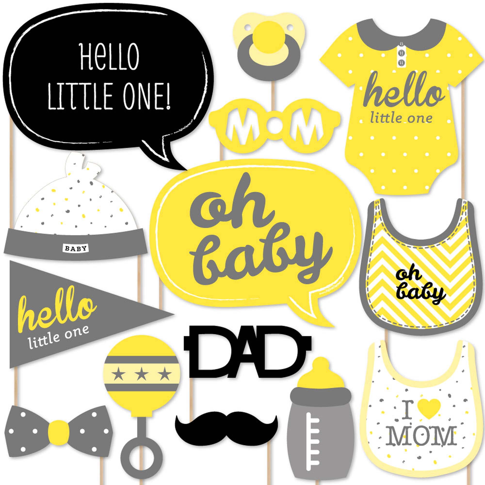 Big Dot of Happiness Hello Little One - Yellow and Gray - Neutral Baby ...