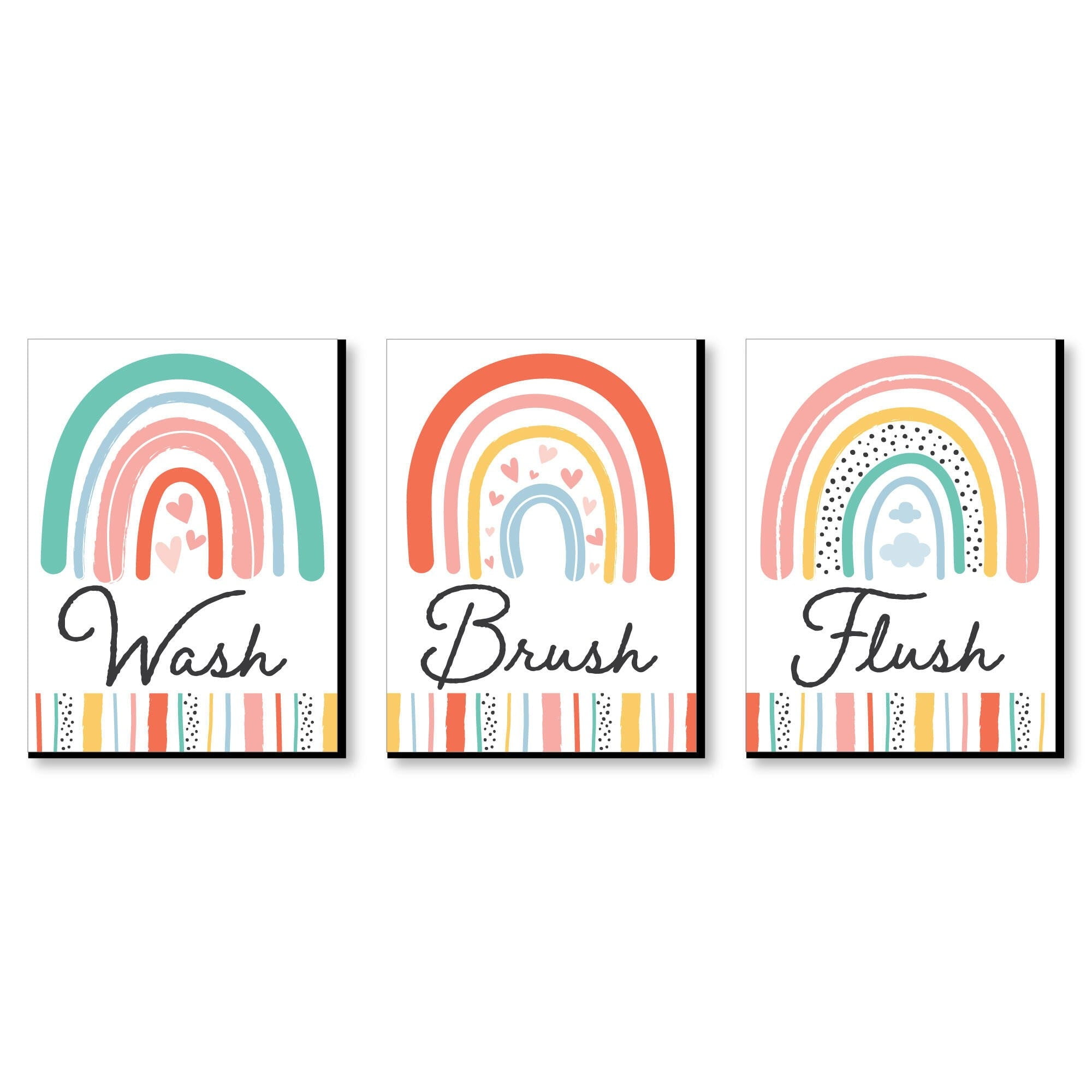 Big Dot of Happiness Hello Rainbow - Boho Kids Bathroom Rules Wall Art ...