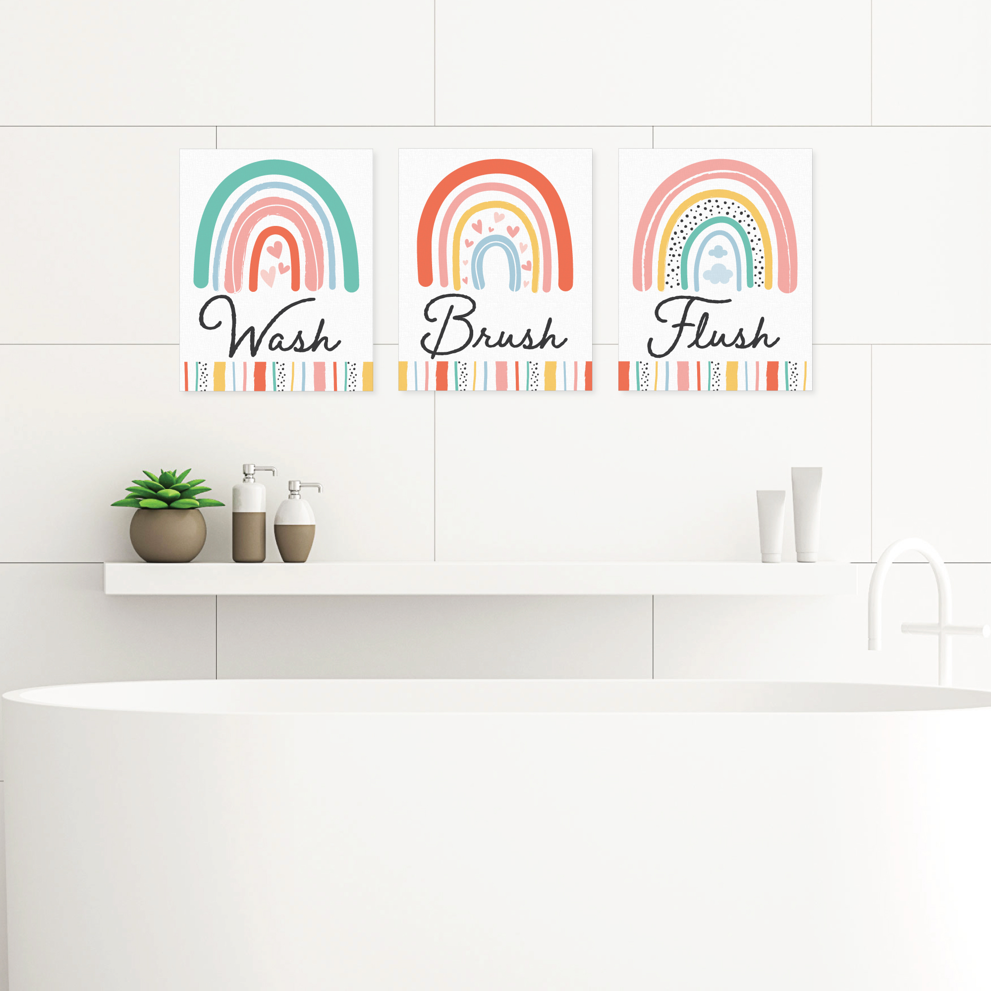 Big Dot of Happiness Hello Rainbow - Unframed Wash, Brush, Flush - Boho ...
