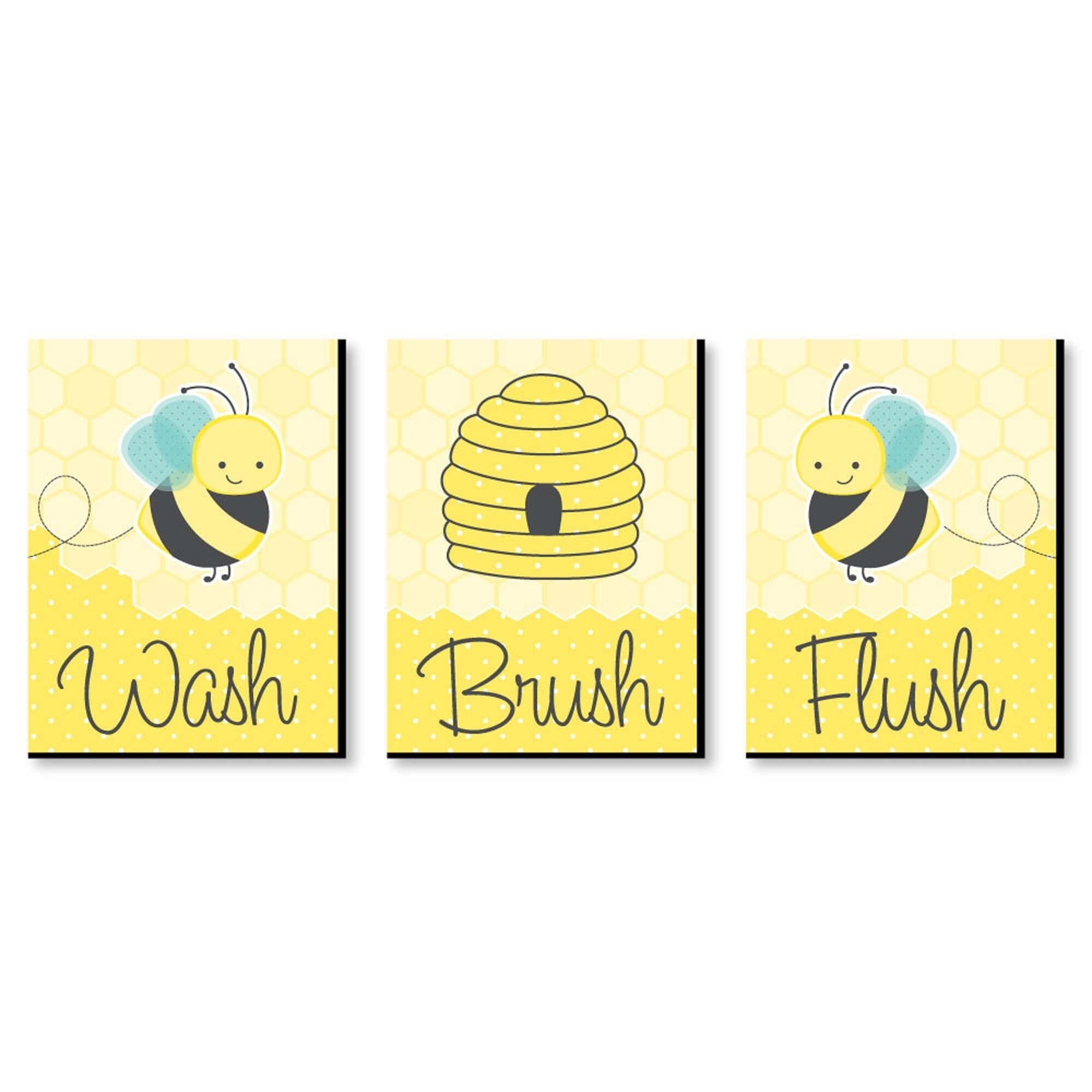 Big Dot of Happiness Honey Bee - Kids Bathroom Rules Wall Art - 7.5 x ...