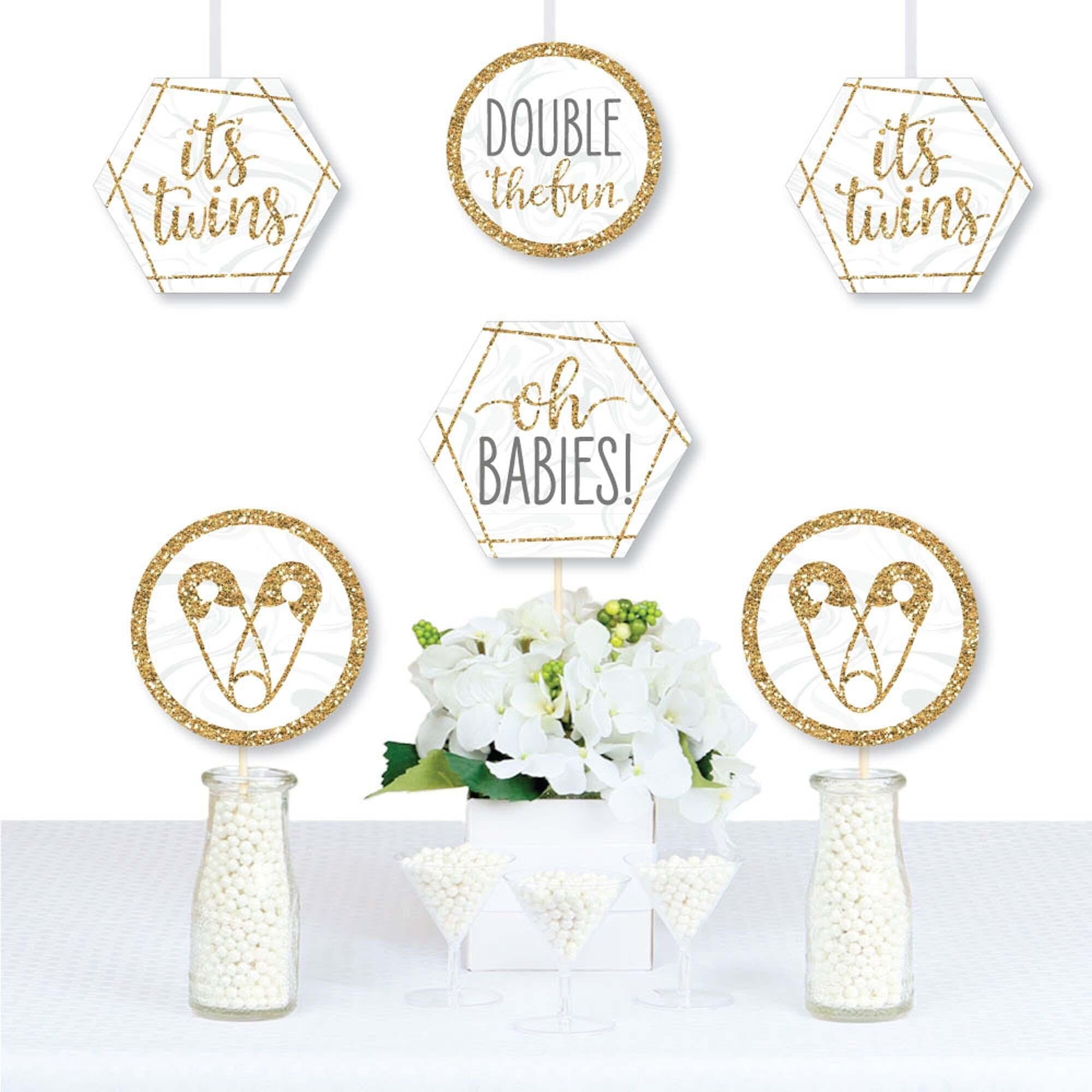 Big Dot of Happiness It's Twins - Decorations DIY Gold Twins Baby ...