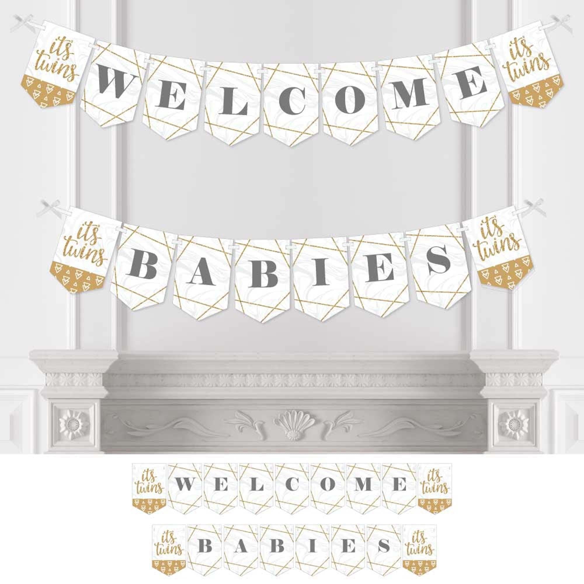 Big Dot of Happiness It's Twins - Gold Twins Baby Shower Bunting Banner ...