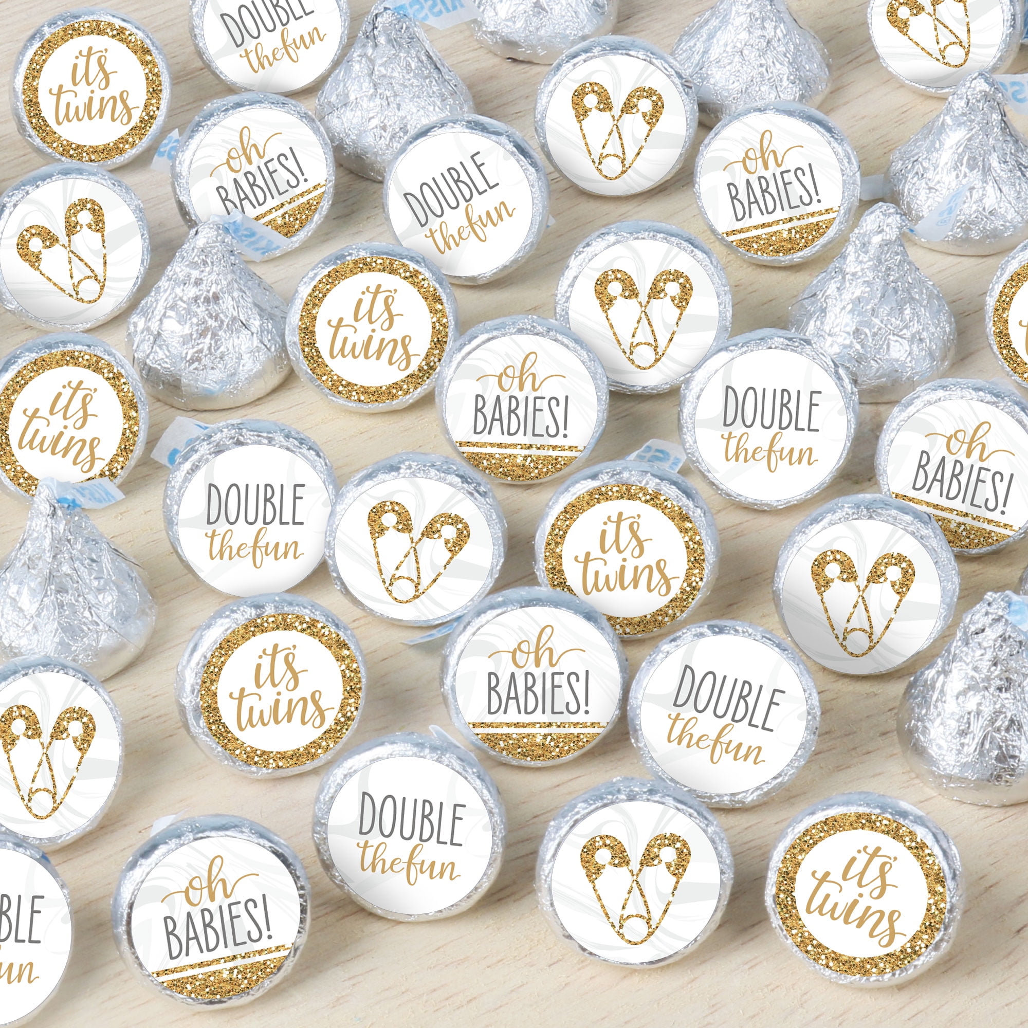 Big Dot of Happiness It's Twins - Gold Twins Baby Shower Small Round ...