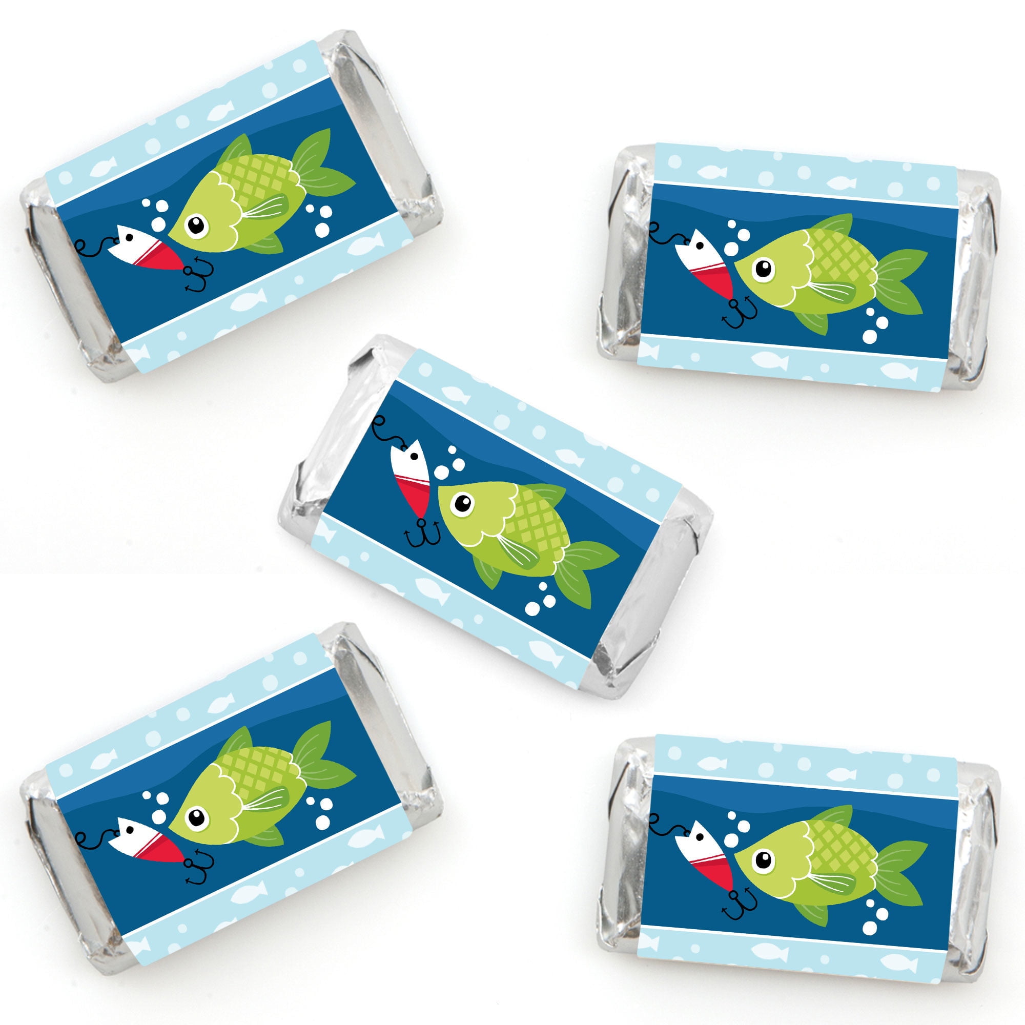 Big Dot of Happiness Let’s Go Fishing - Mini Candy Bar Wrapper Stickers ...