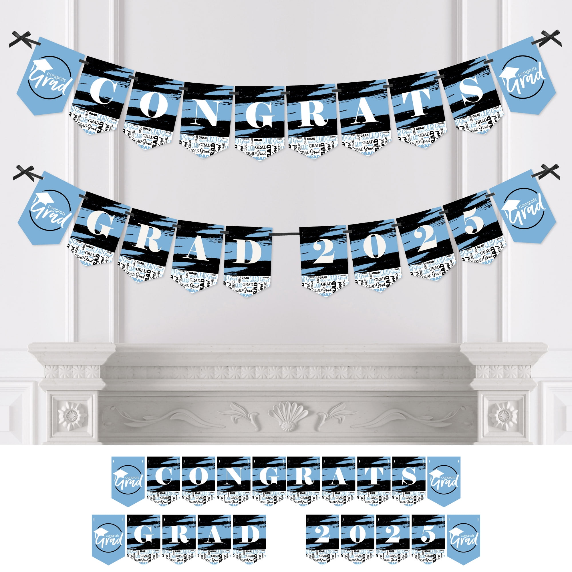 Big Dot of Happiness Light Blue Graduation Bunting Banner - Party ...