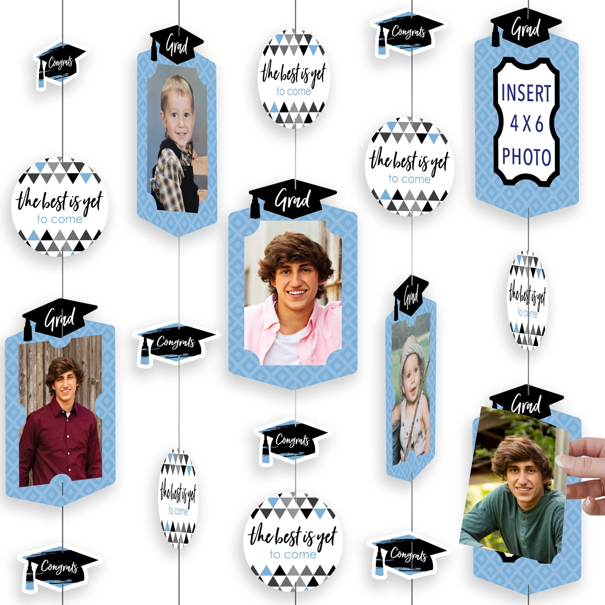 Big Dot of Happiness Light Blue Graduation Party Vertical Photo Garland ...