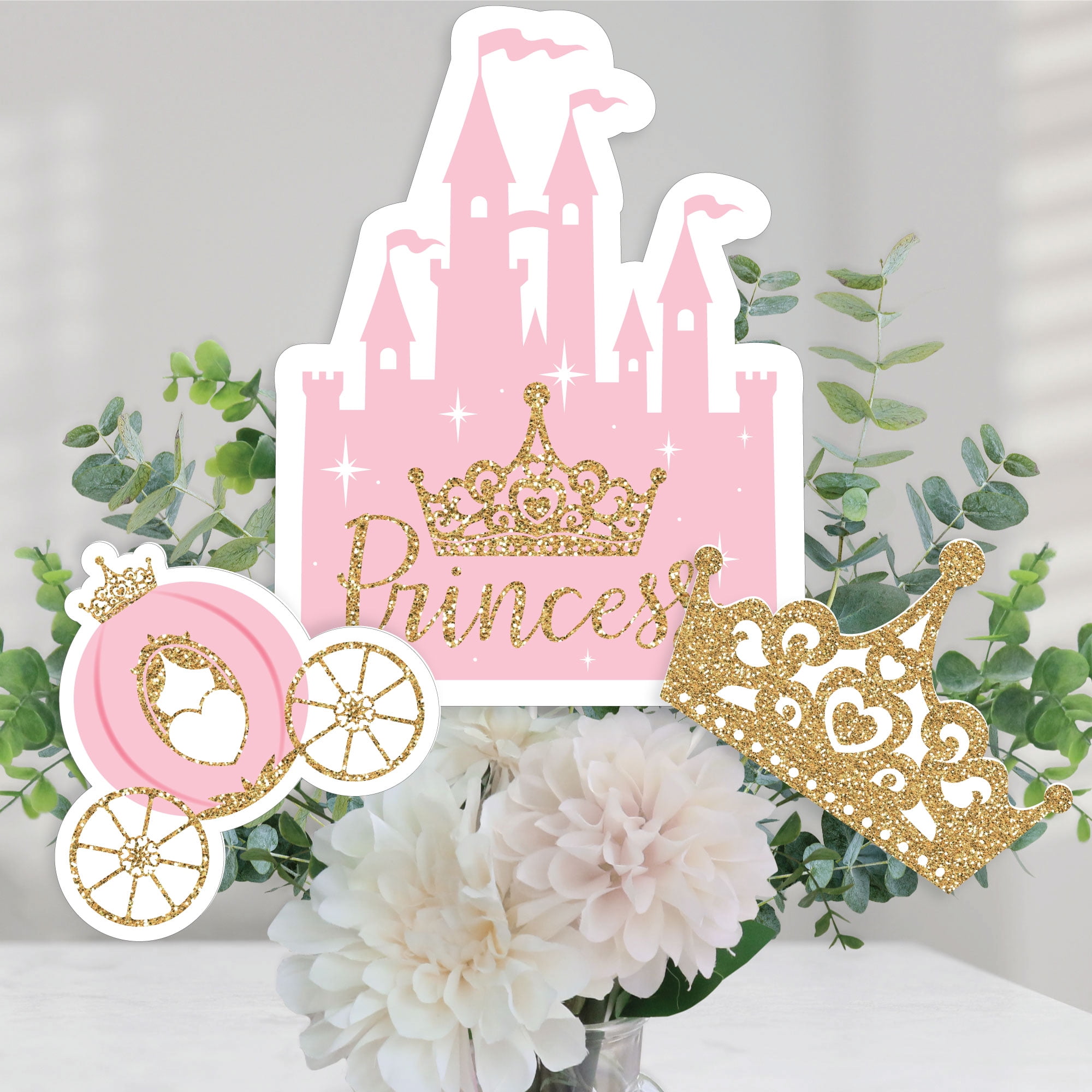 Big Dot of Happiness Little Princess Crown - Pink and Gold Princess ...