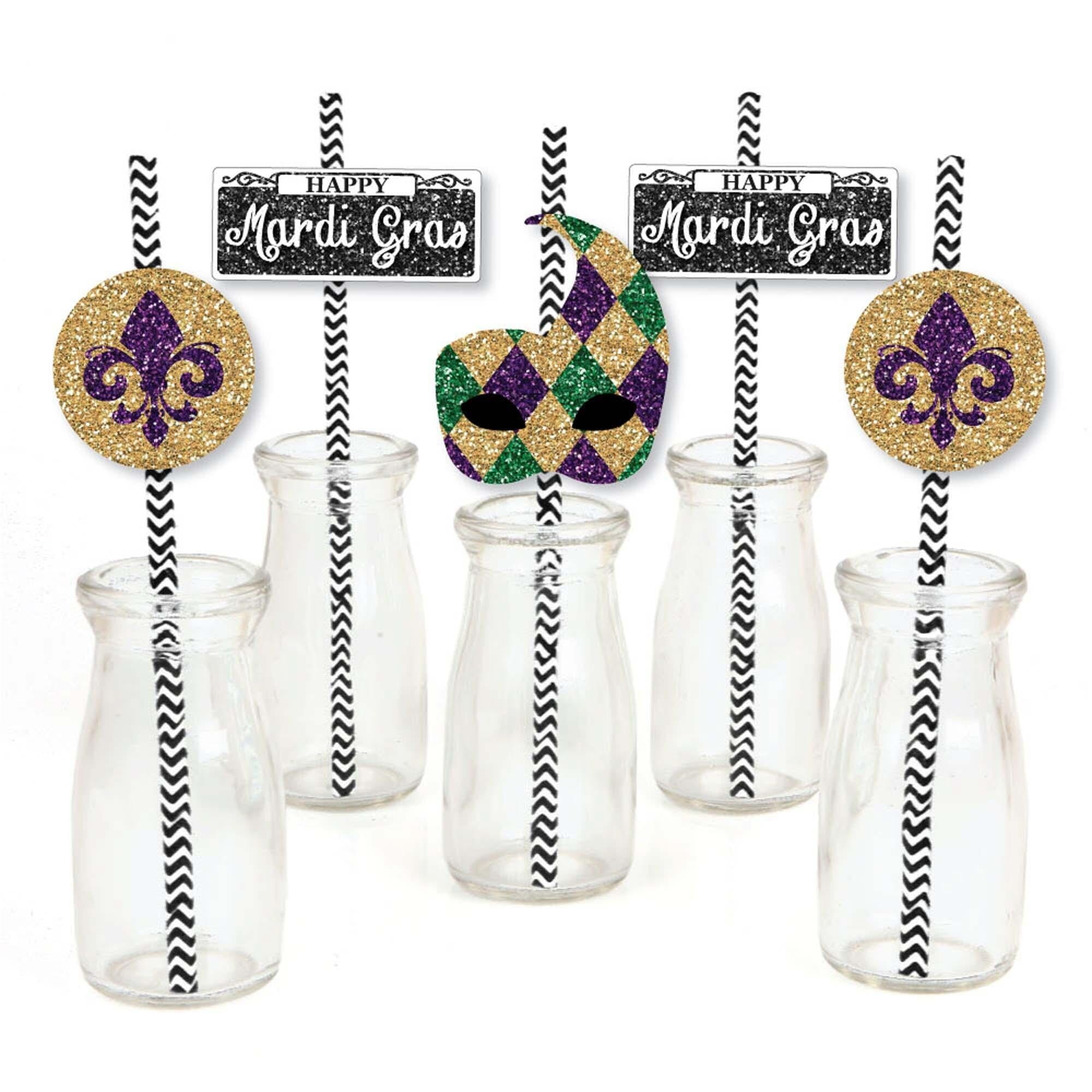 Big Dot of Happiness Mardi Gras Paper Straw Decor - Masquerade Party ...