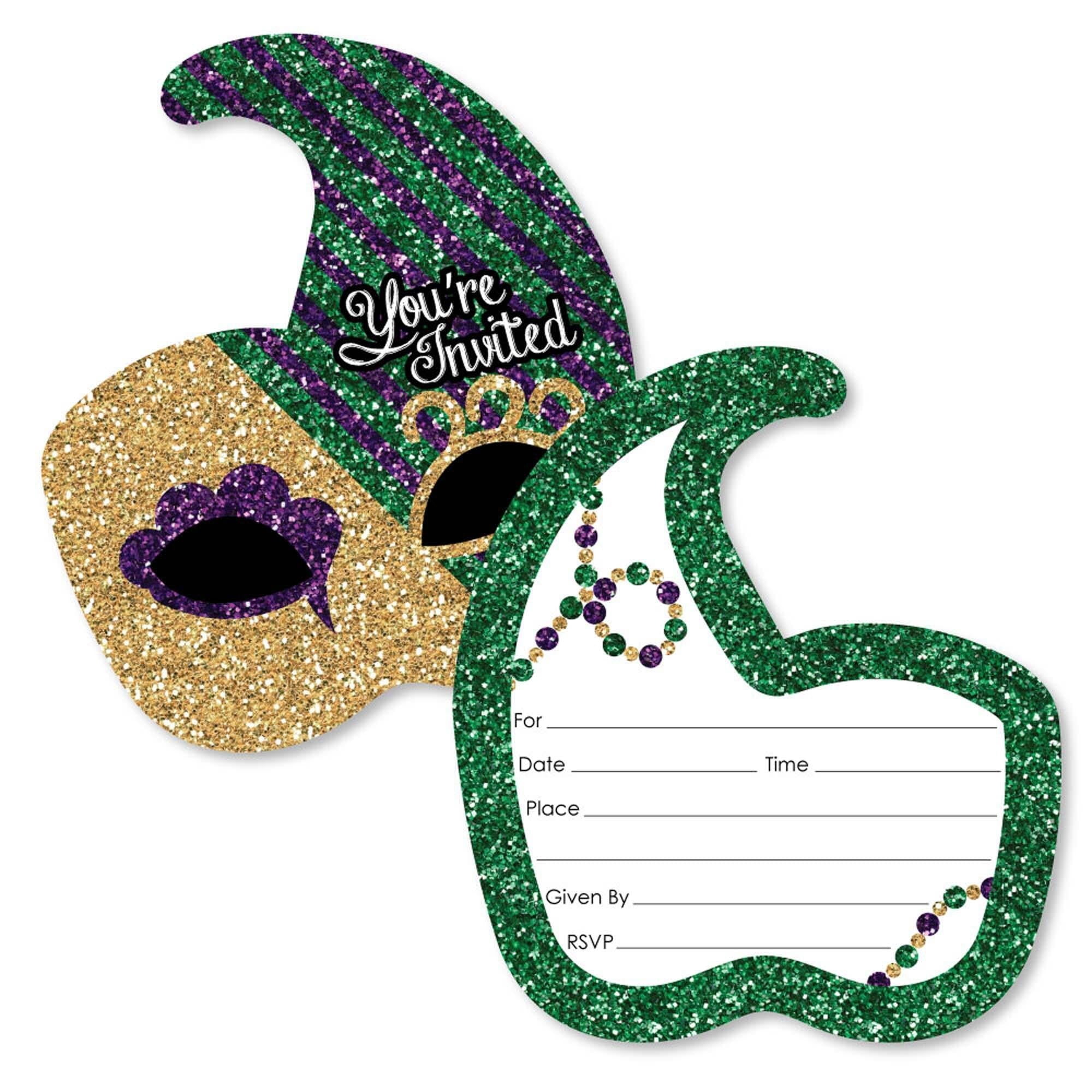 Big Dot of Happiness Mardi Gras - Shaped Fill-in Invitations ...