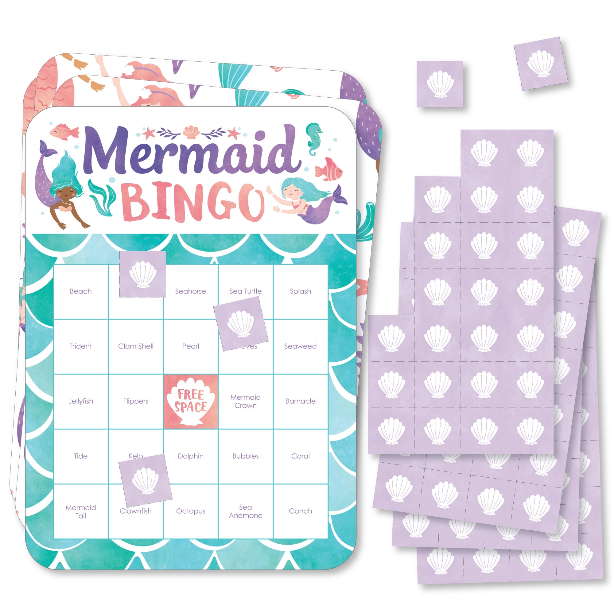 Big Dot of Happiness Mermaid Bingo Cards and Markers, Mermaid Birthday ...