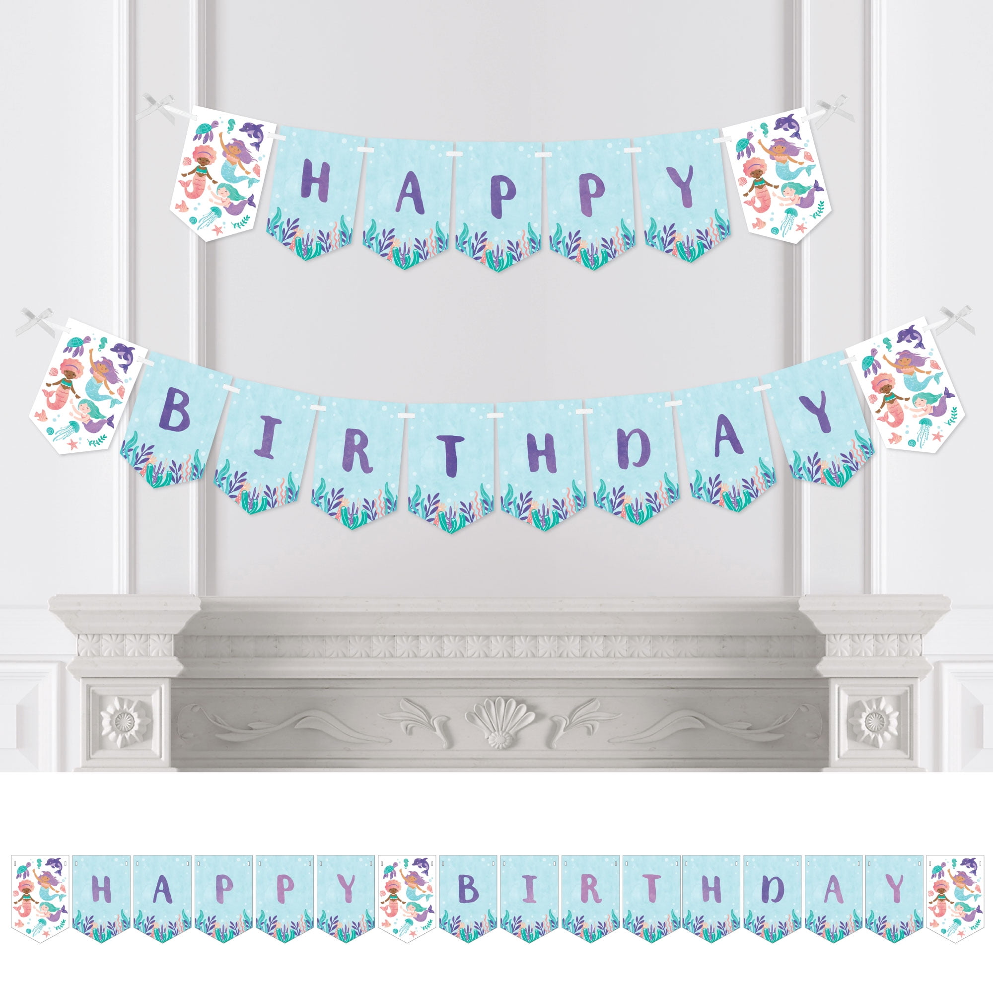 Big Dot of Happiness Mermaid Happy Birthday Party Banner, Mermaid ...