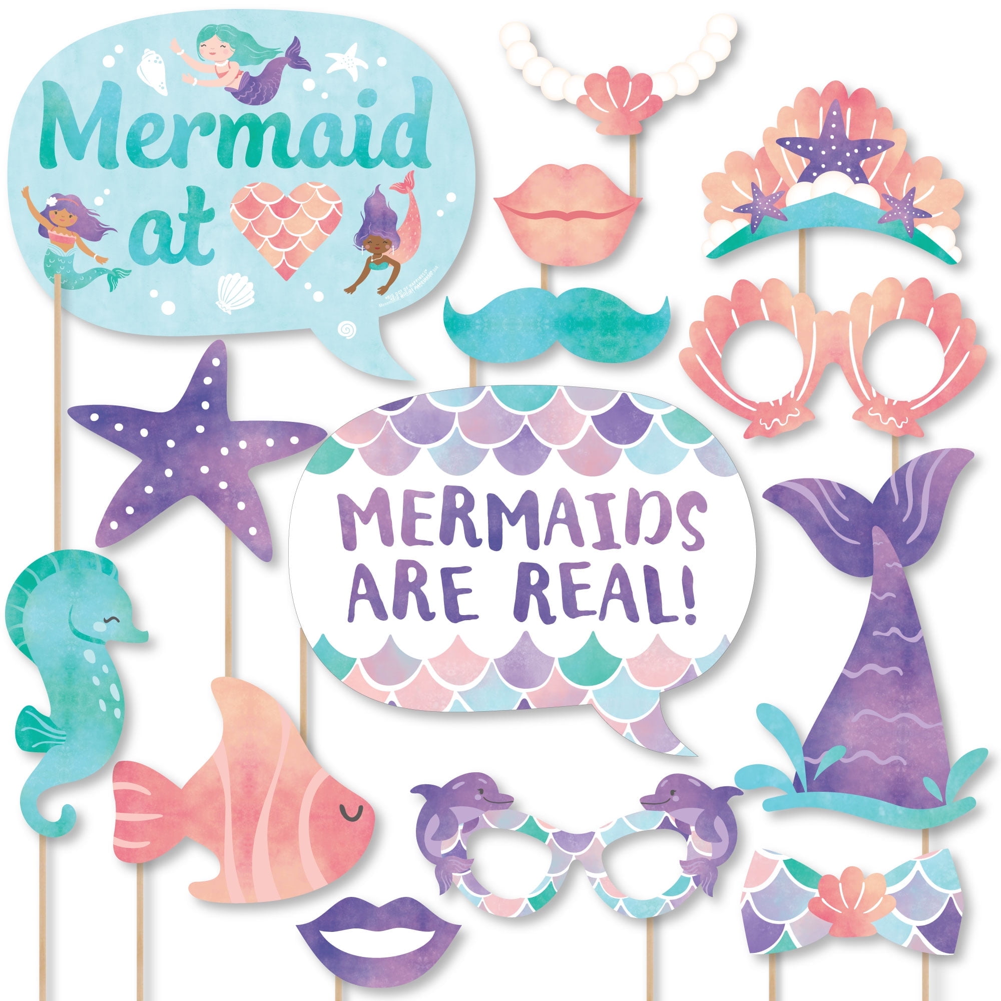 Big Dot of Happiness Mermaid Photo Booth Props Kit, Under the Sea ...