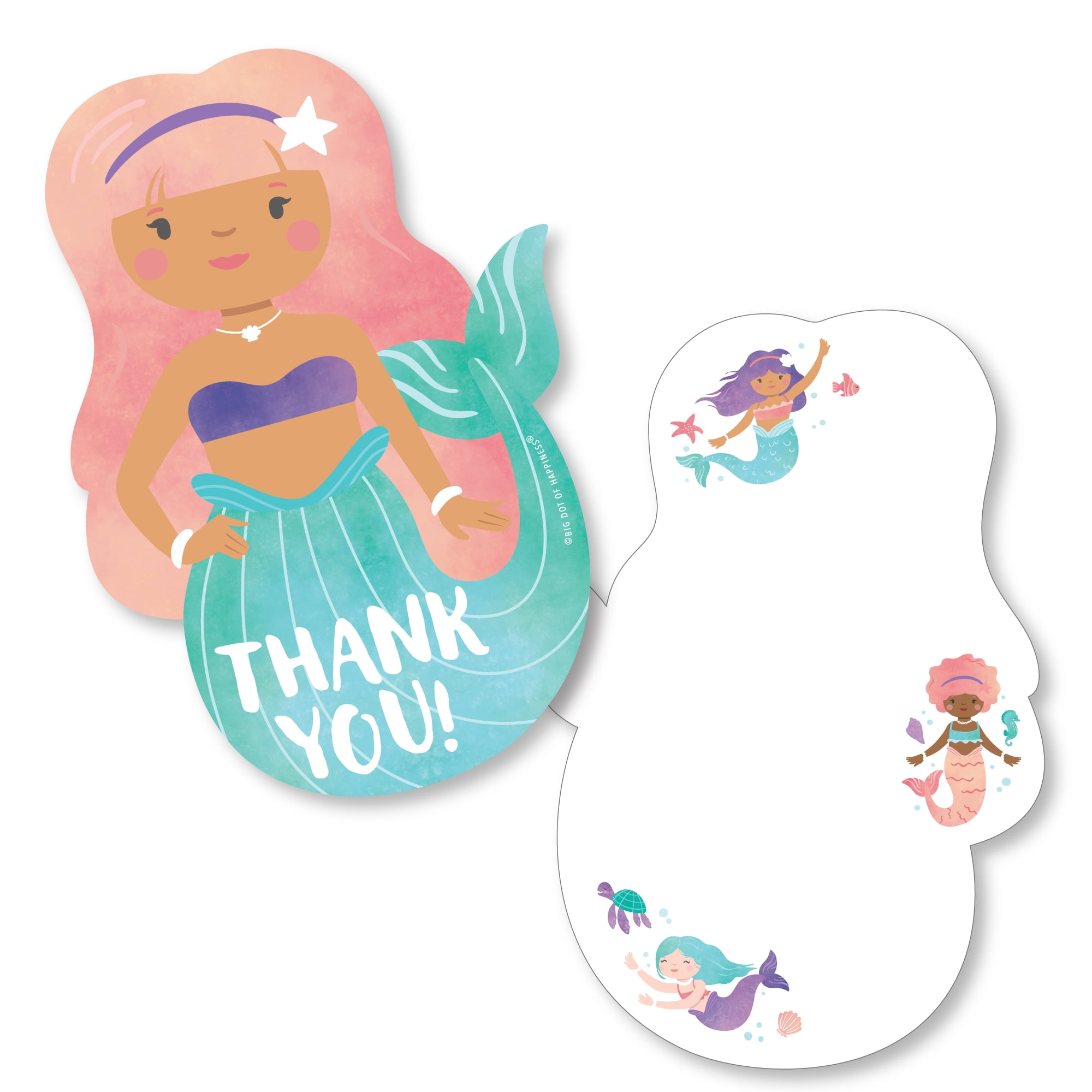 Big Dot of Happiness Mermaid Thank You Cards with Envelopes, Flat ...