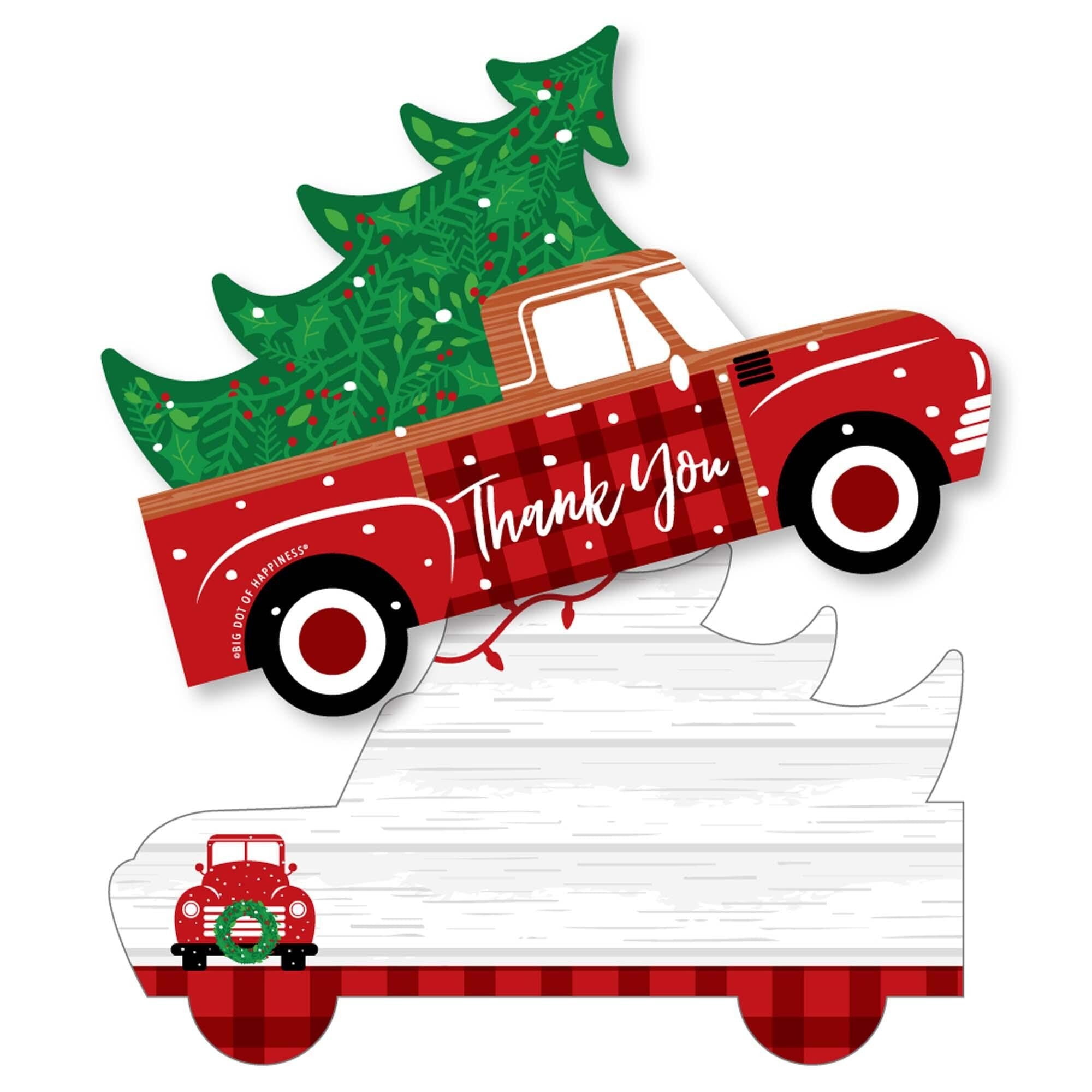 Big Dot of Happiness Merry Little Christmas Tree - Shaped Thank You ...